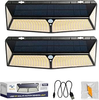 Nighthawk Lighting Outdoor Solar Lights Waterproof IP65 2500 Lm - 288 LED Solar Motion Activated ...