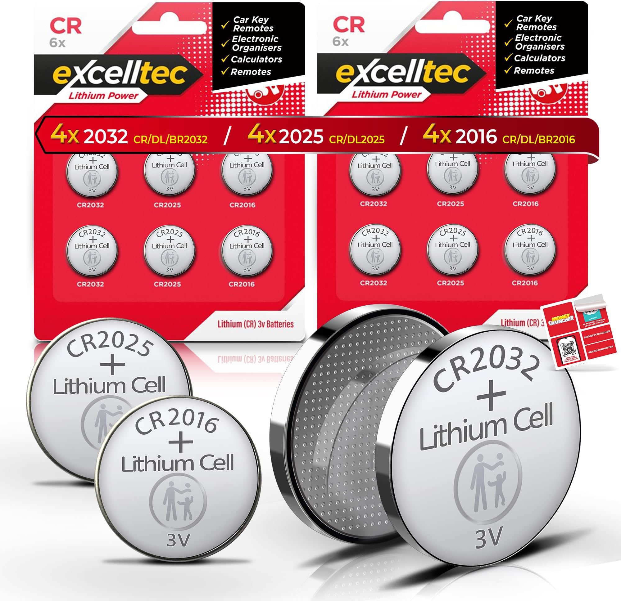 JCB, Lithium Coin Cell Batteries - 2x CR2016, 2x CR2025, 2x CR2032 ...