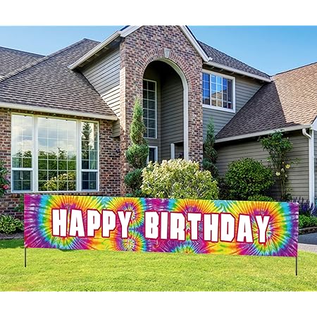 Amazon.com: Tie Dye Happy Birthday Banner - Tie Dye Party Supplies ...