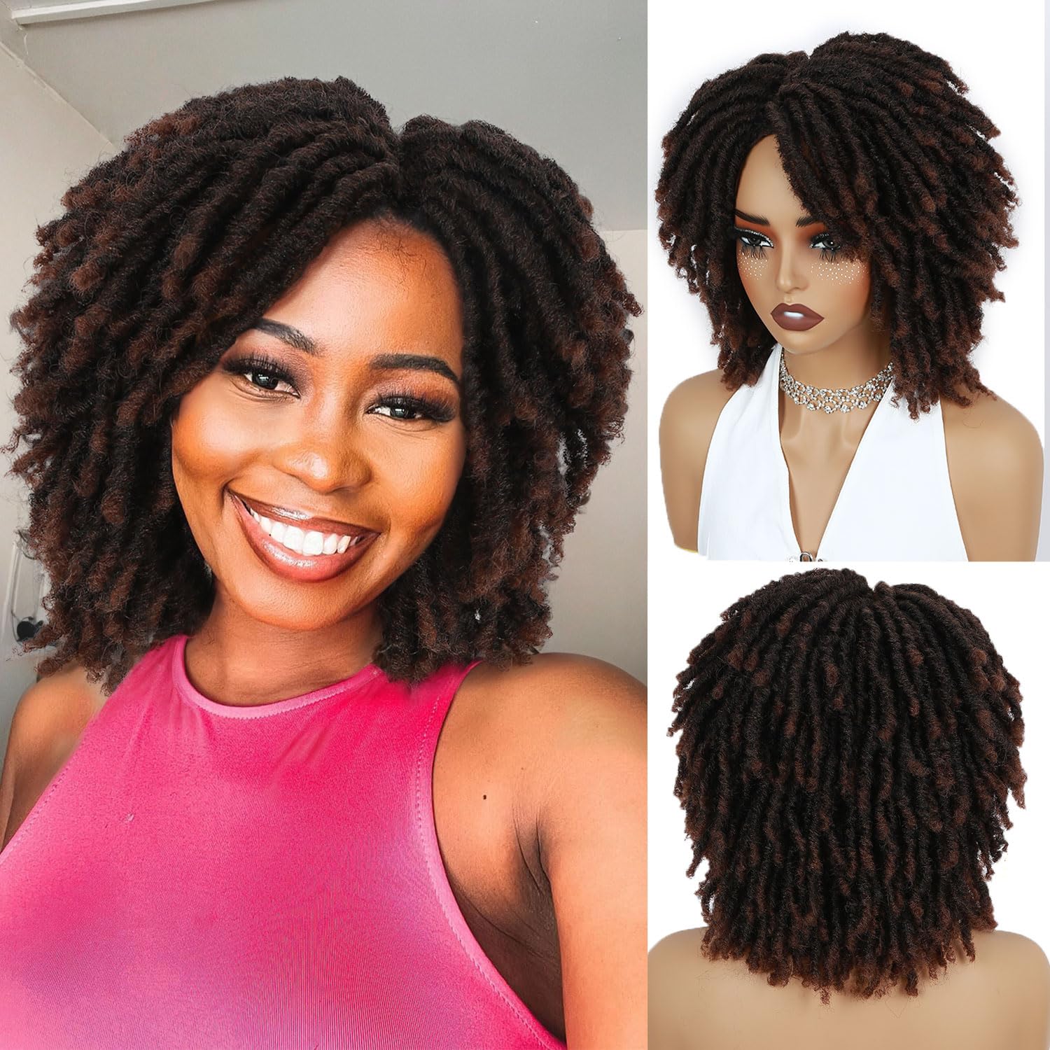 Amazon.com : Fancy Hair Short Dreadlock Wigs Ombre Brown Faux Locs Wig ...