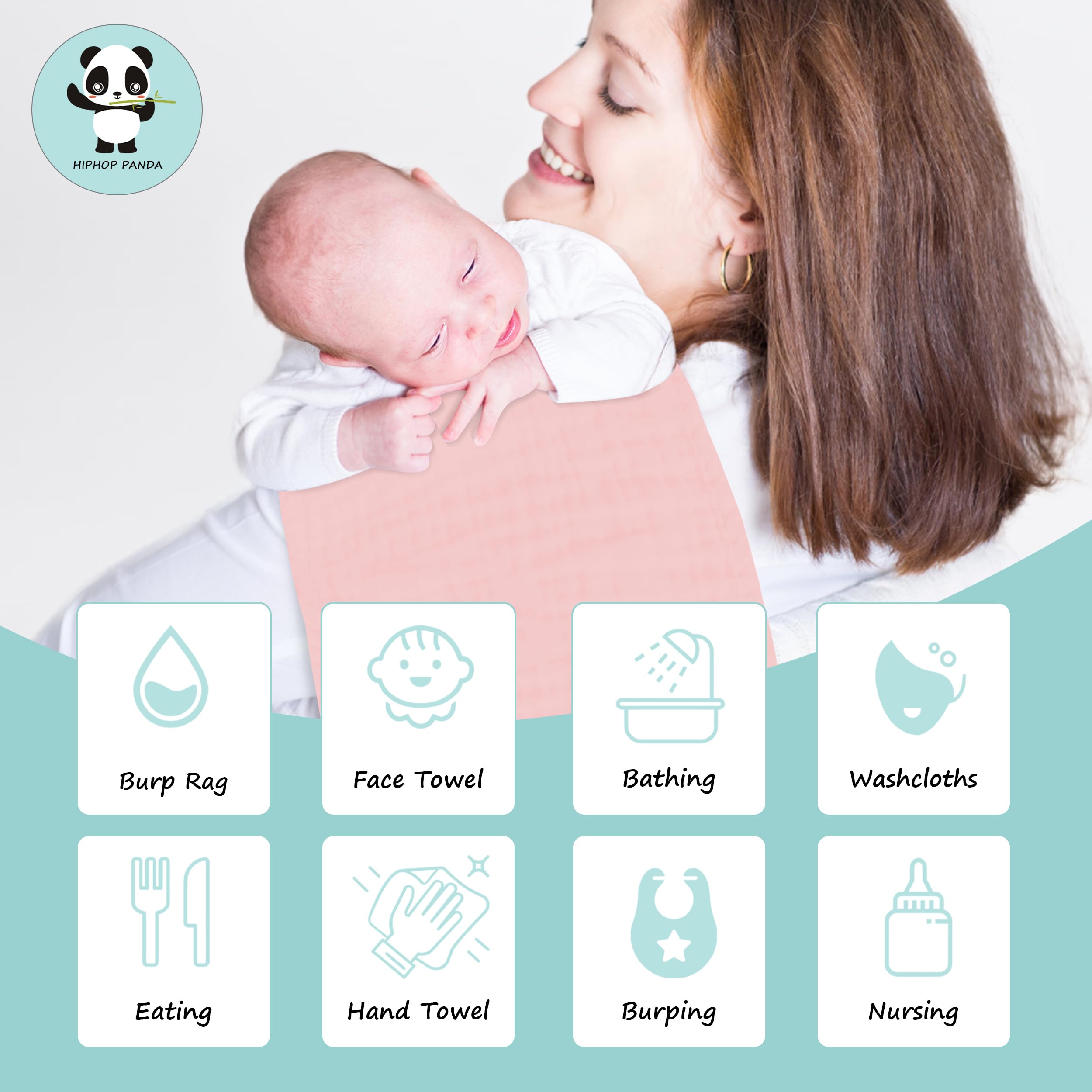 Snapklik.com : HIPHOP PANDA 10 Pack 6-Layers Muslin Burp Cloths Large ...