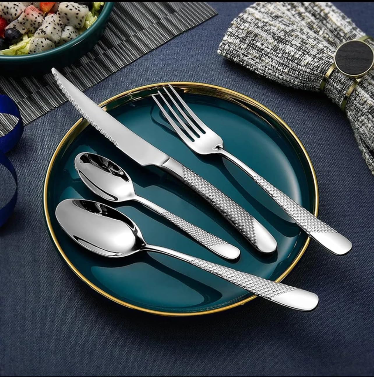 Amazon.com | ELiTA ESSENTIALS Luxury 24 Pieces Silverware Set, Star ...