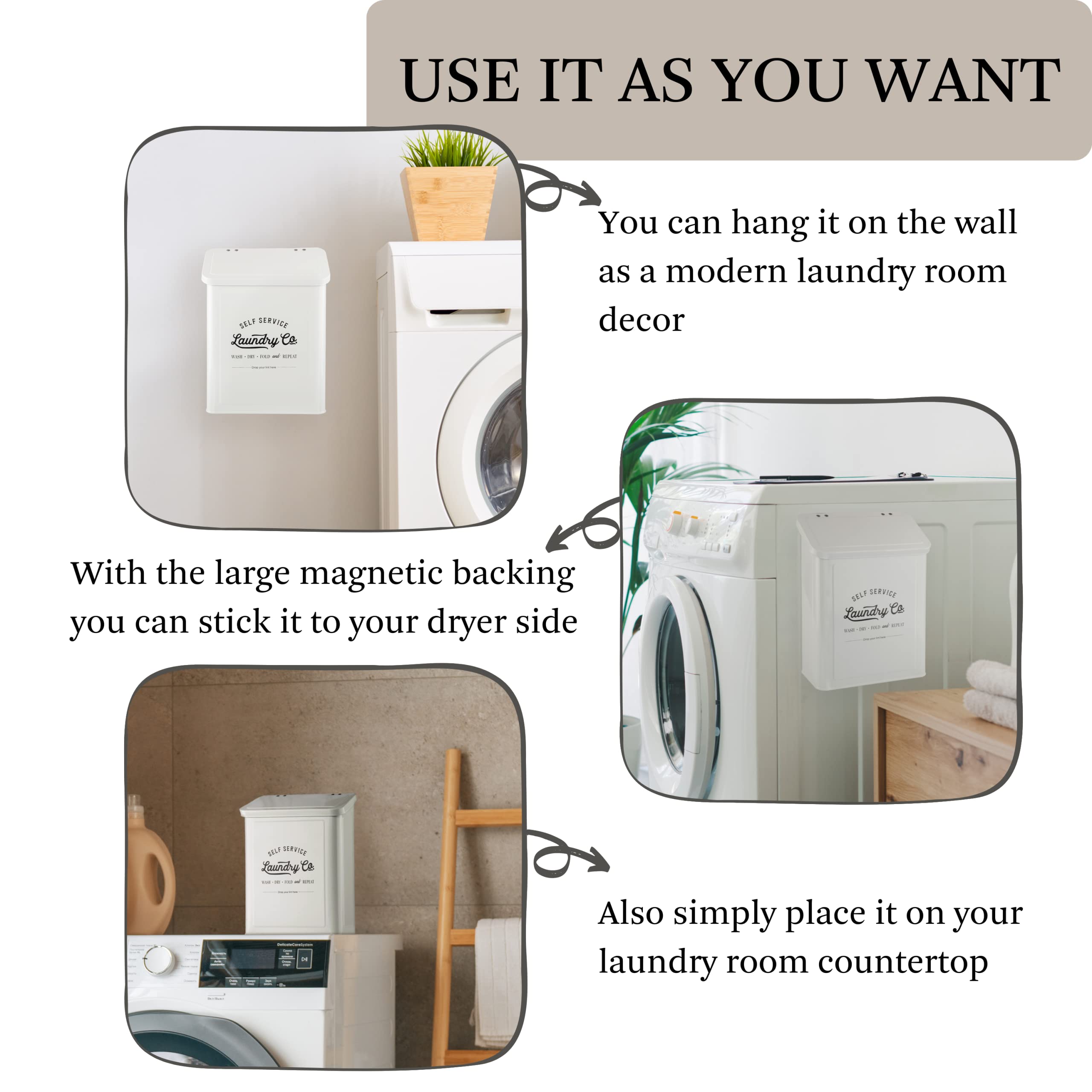 Snapklik.com : MONJITA Magnetic Lint Bin For Laundry Room, Metal Trash Can
