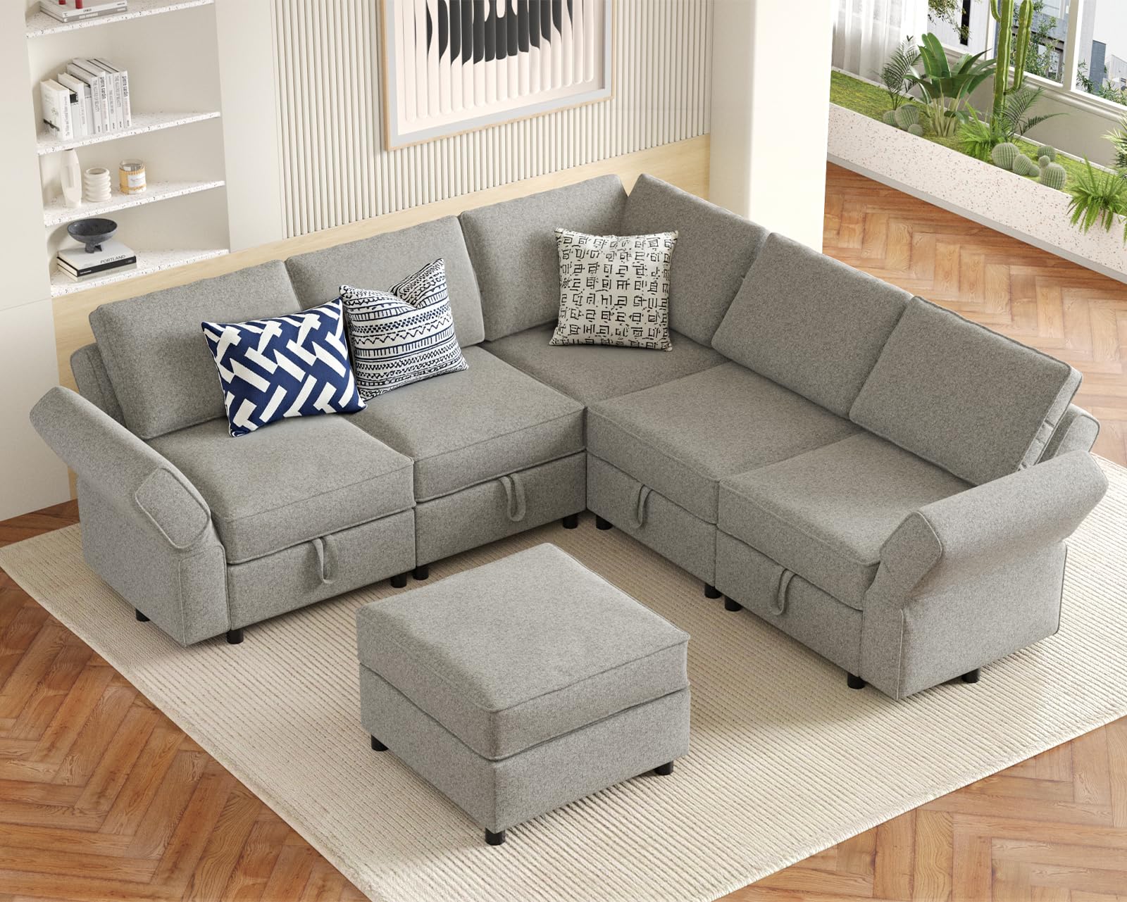 Amazon.com: Makkki L Shaped Sofa Couch,Modular Sectional Couch with Storage,Convertible Sofa Bed ...