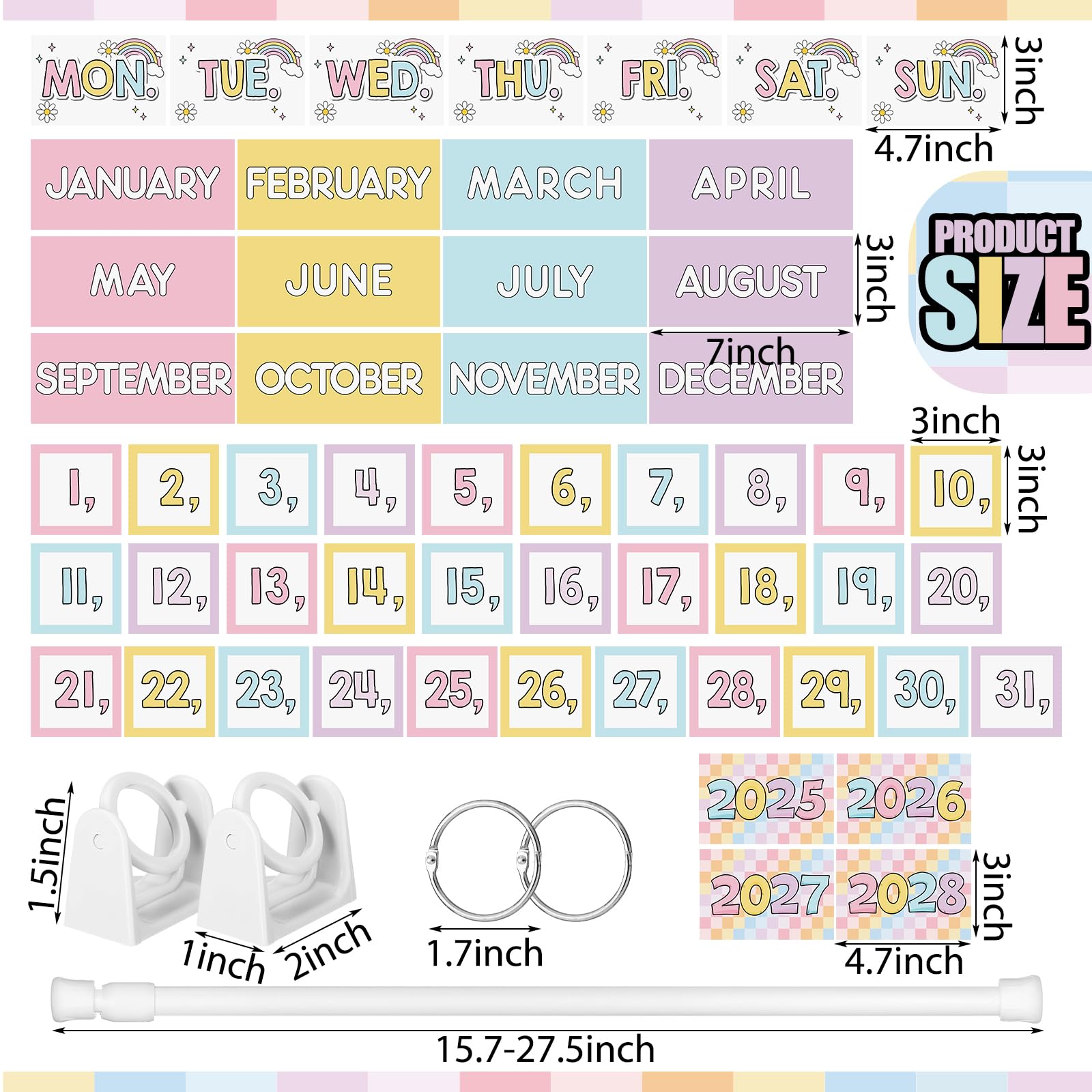 Rainbow Calendar Set Pastel Rainbow Flip Calendar - Bulletin Board Set ...