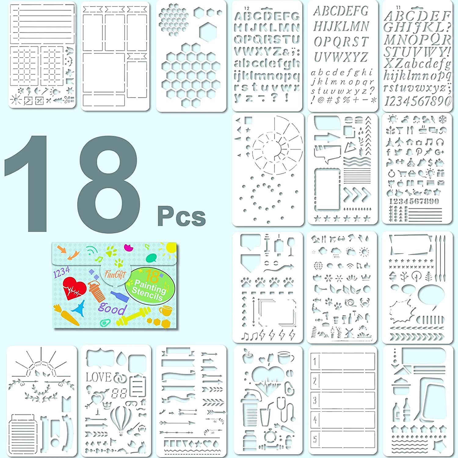 18 Pcs Planner Stencils Letter Stencils And Numbers Journal Kit ...