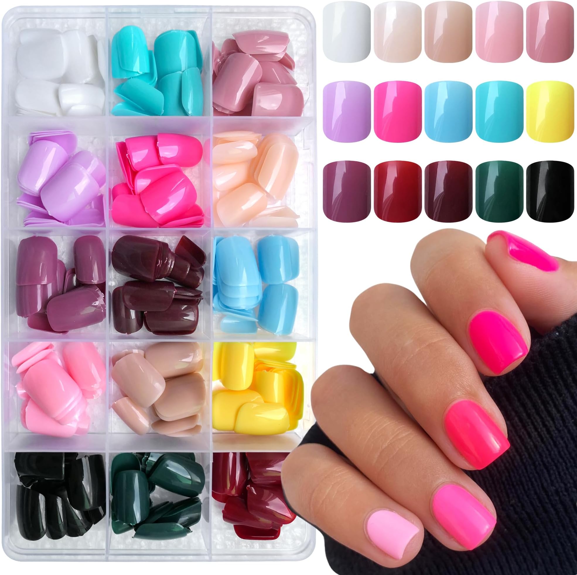 Amazon.com: LuckForever 360pc Round Square Short Press on Nails Kids ...