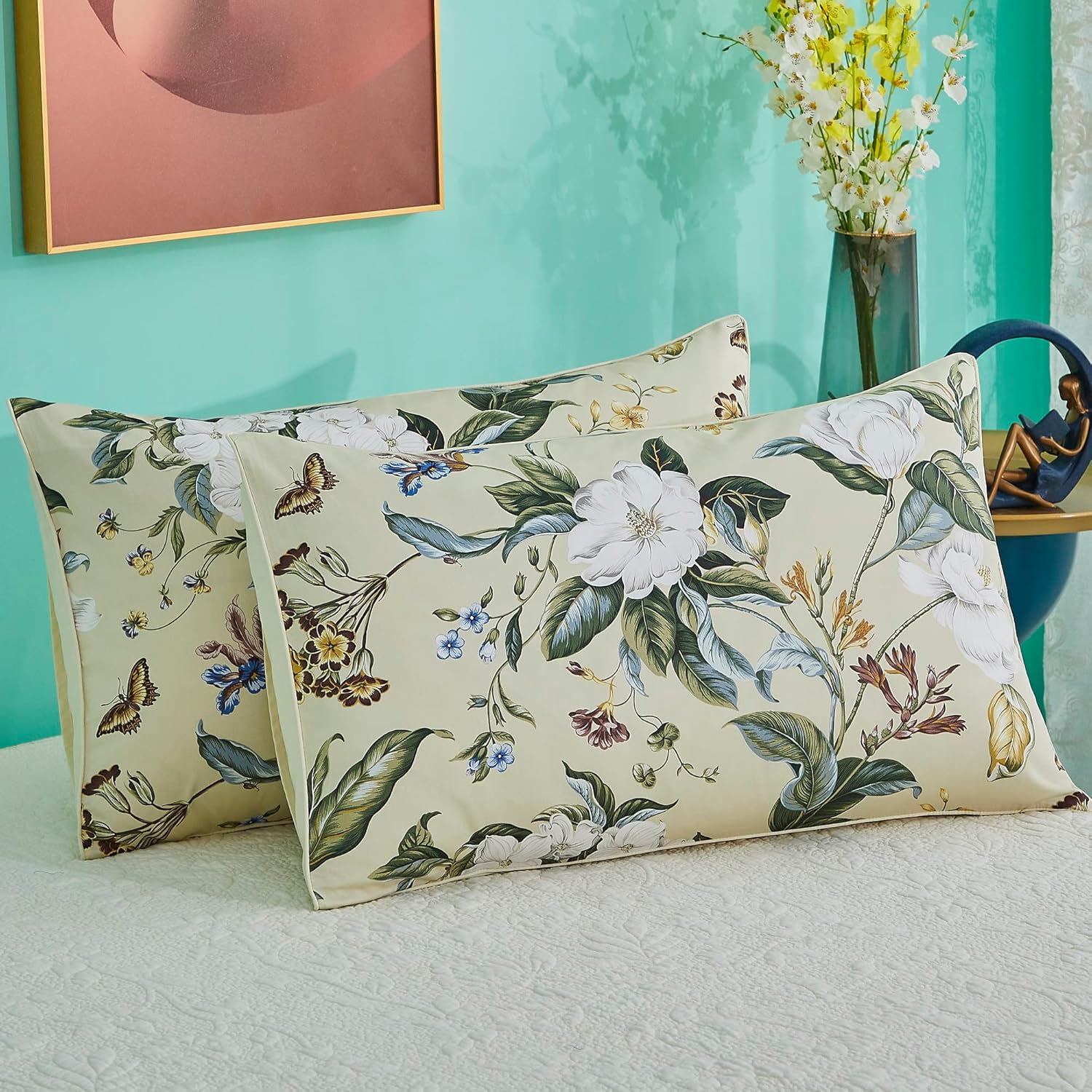 Amazon.com: YOU SA 100% Cotton Pillowcases Set of 2 Pink Flowers ...