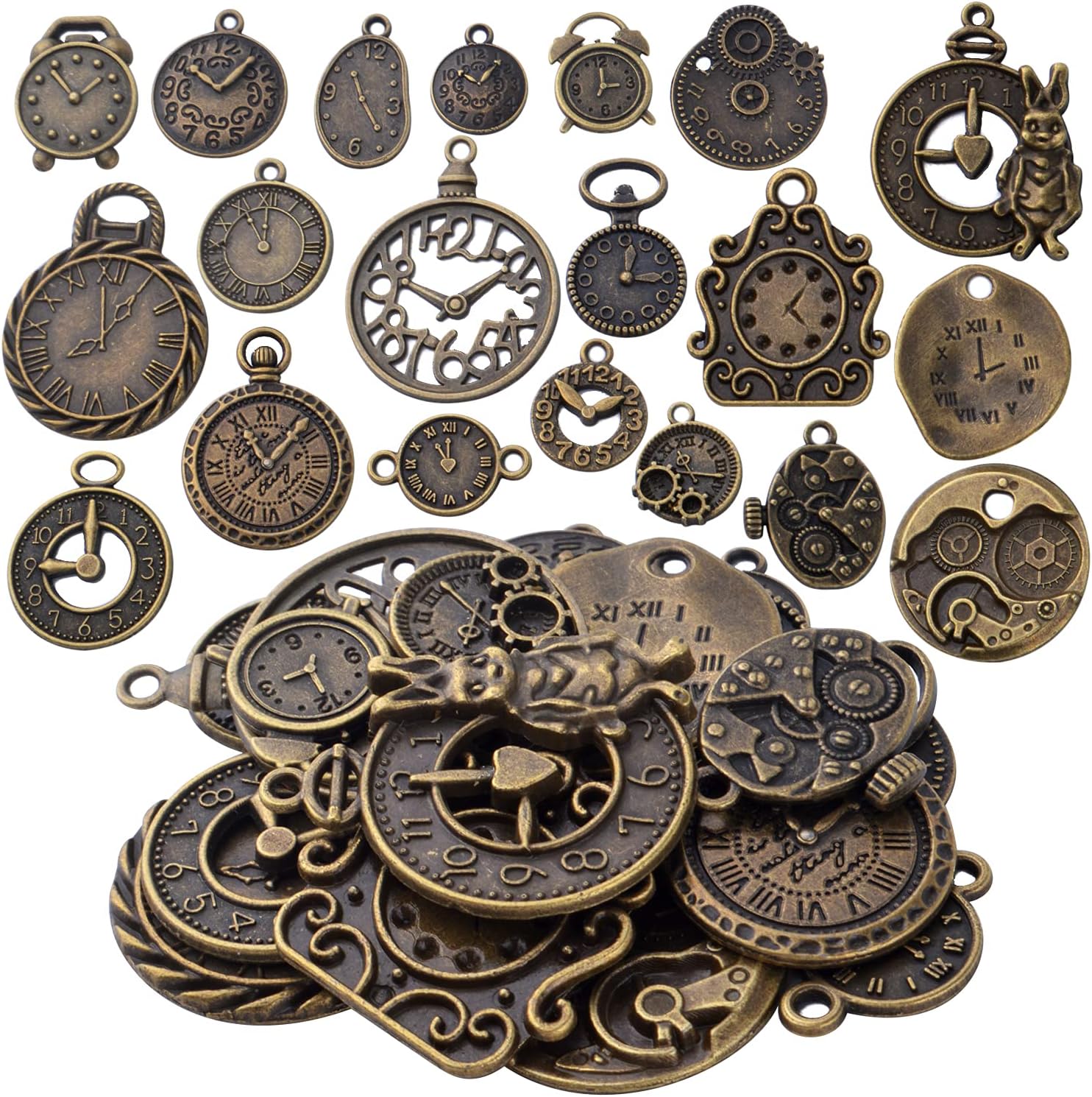 Amazon.com: 20pcs Antique Bronze Clock Face Charms Alloy Watch ...