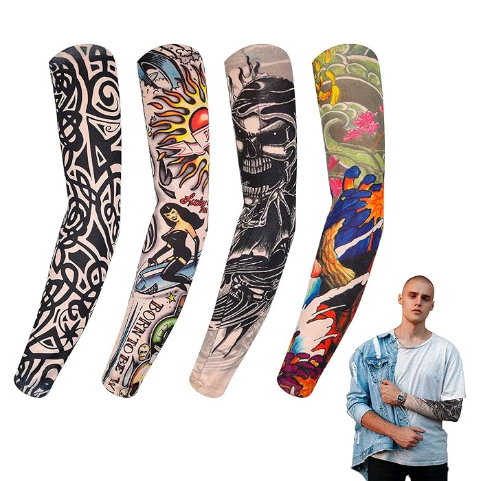 Buy 4 Pieces Tattoo Sleeves for Men Fake Temporary Tattoo Sleeves Kids ...