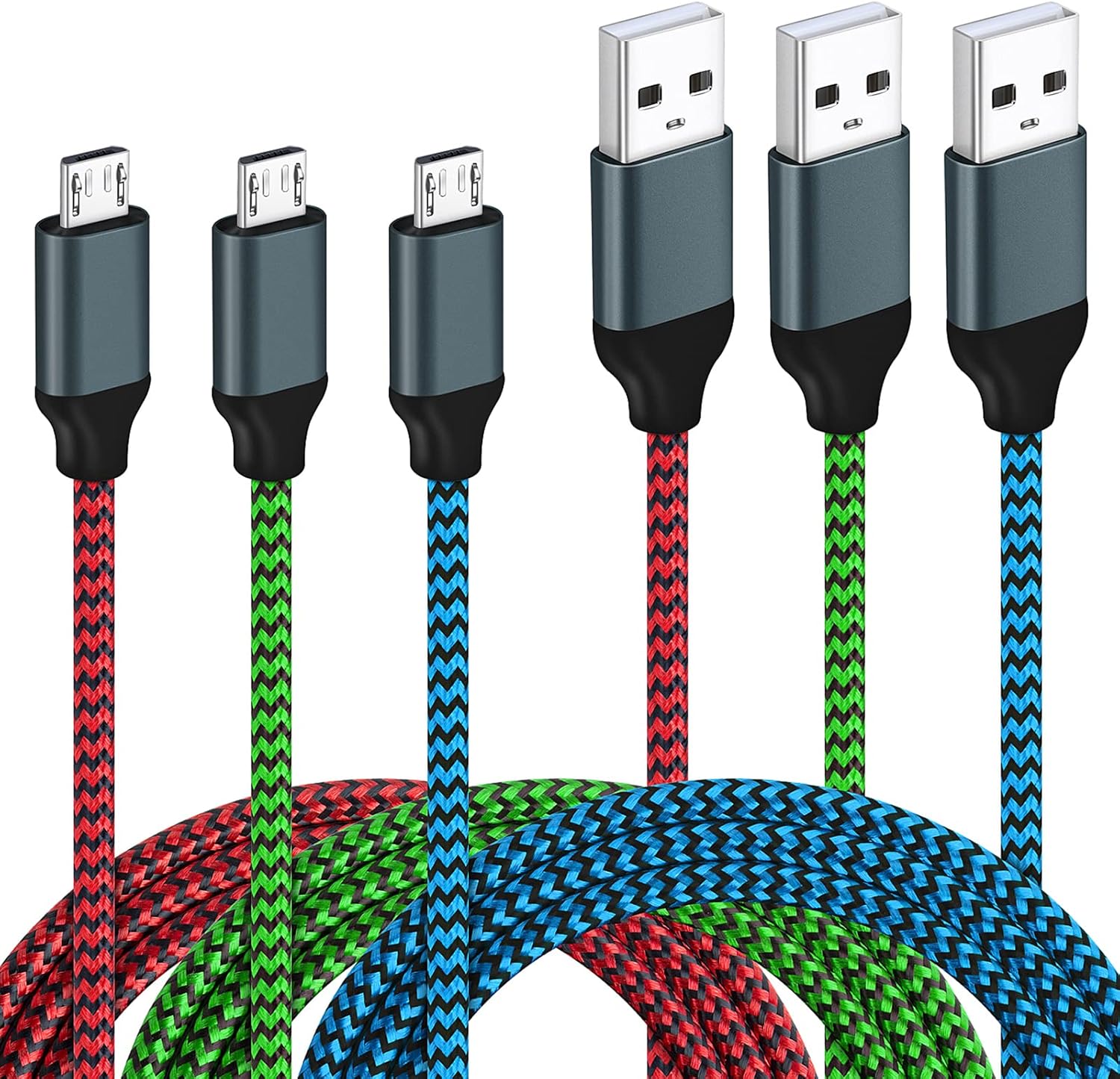 Micro USB Cable Android, 3Pack 6ft Canjoy Braided Micro USB Android ...