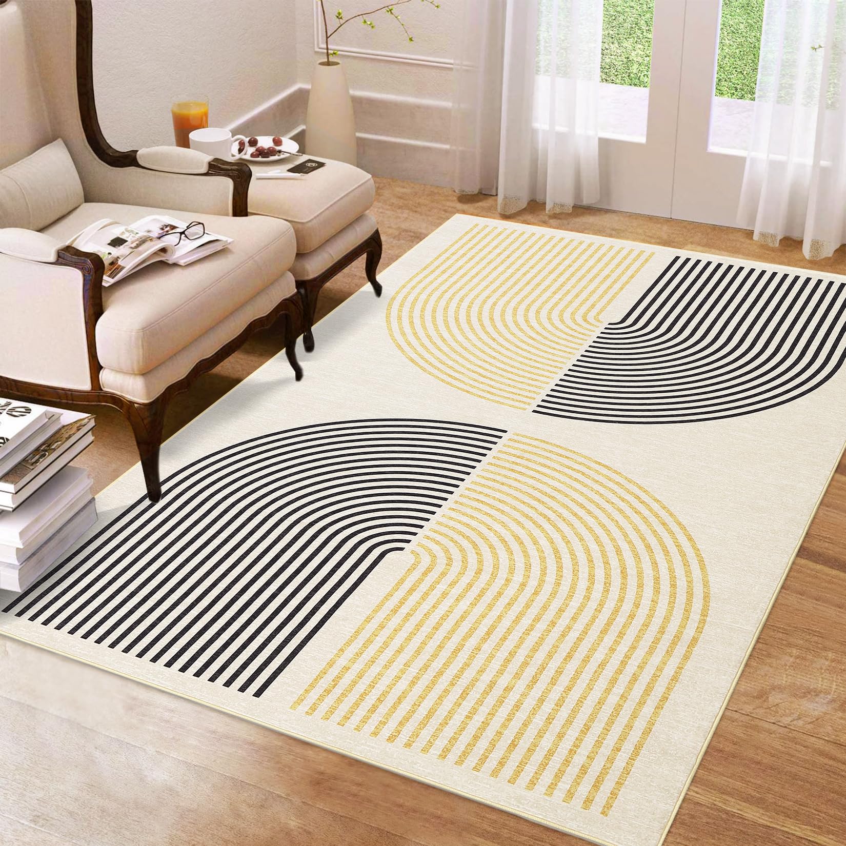 8x10 Modern Washable Rug Geometric Living Room Rug, Soft Arch Rug Large ...