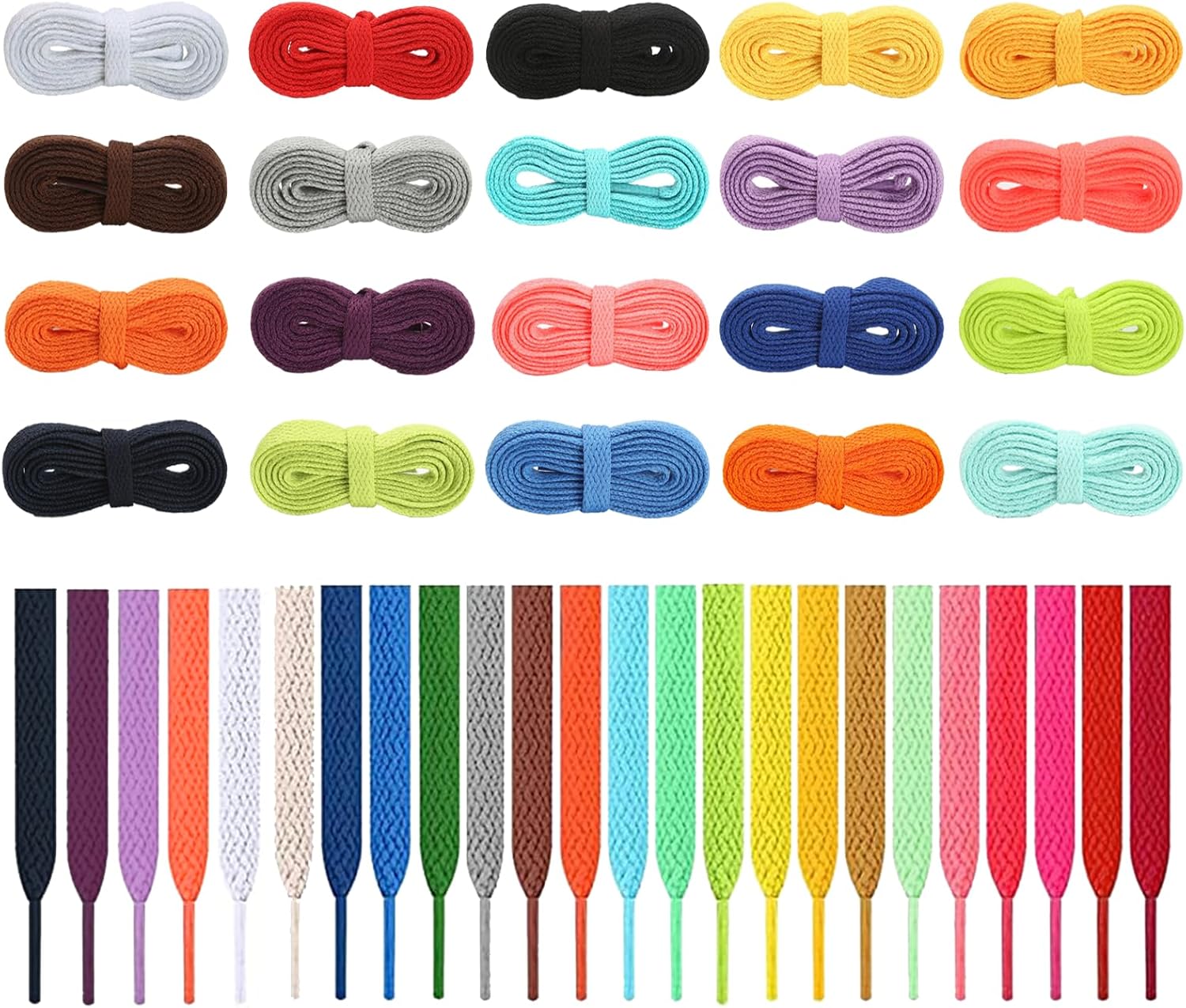 YITULOU Flat Shoe Laces for Trainers, 20 Pairs Coloured Shoe Laces ...