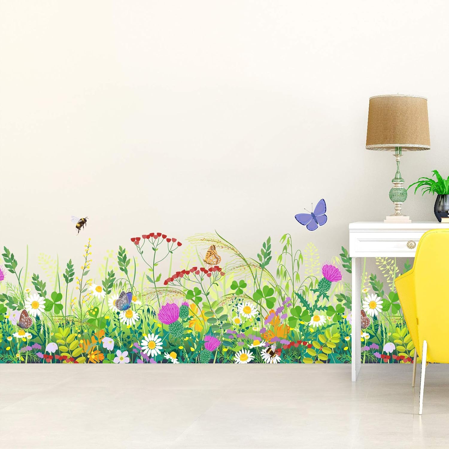 Amazon.com: RAINBOW WSK Garden Flowers Wall Decals Green Plants Flowers ...
