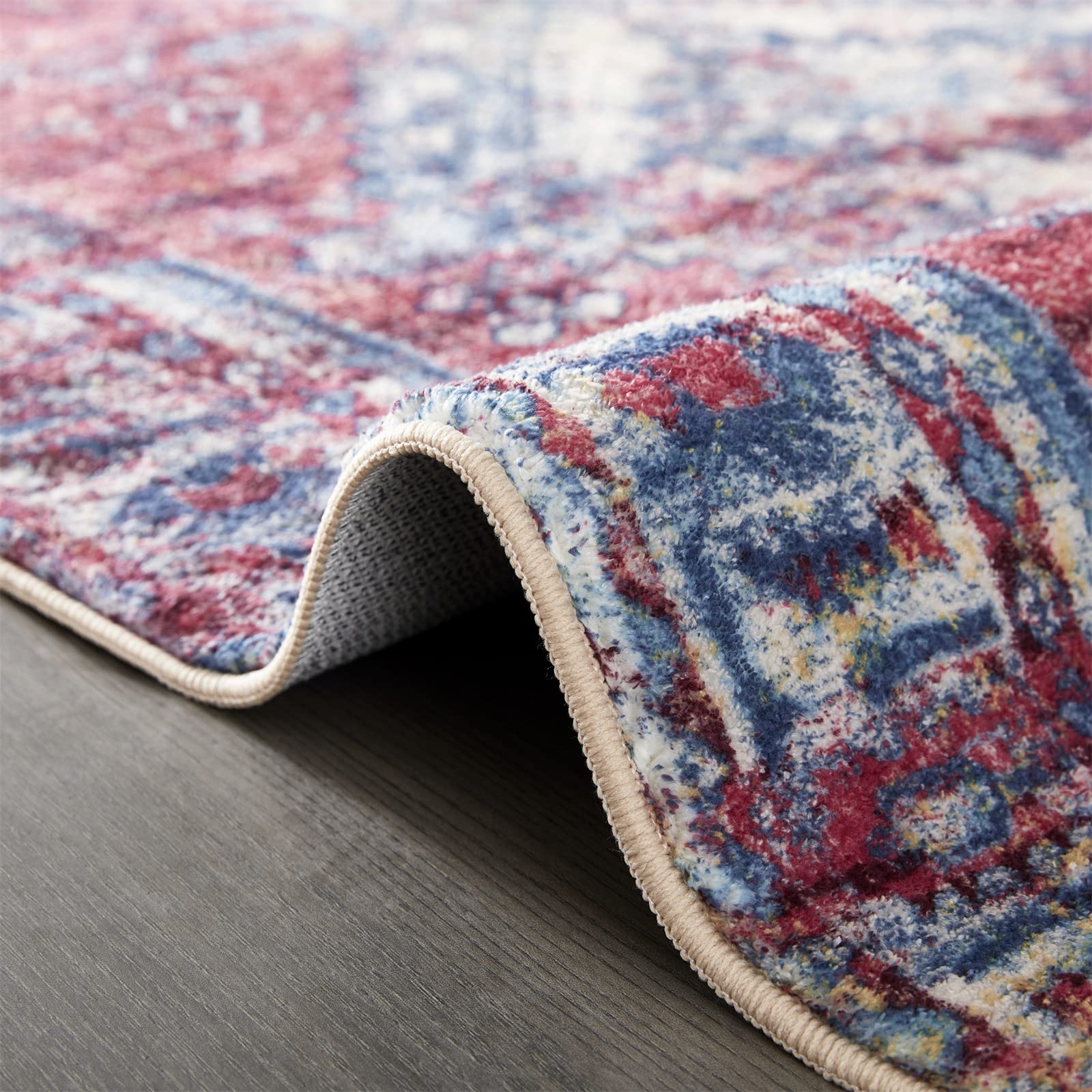 RoomTalks Washable Burgundy Indigo Area Rugs 2’x3’ - Non Slip Low Pile ...