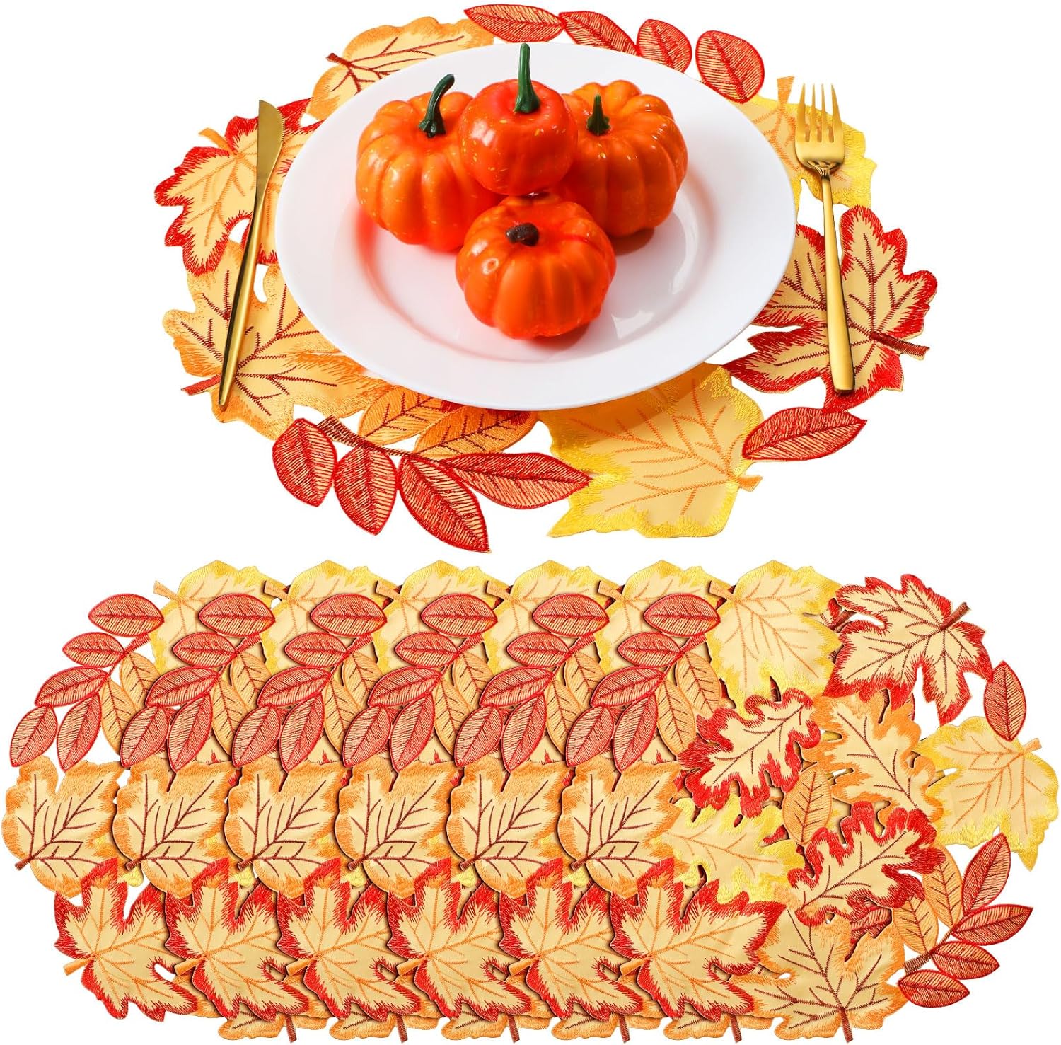 Amazon.com: Suttmin 12 Pcs Embroidered Maple Placemats Thanksgiving ...
