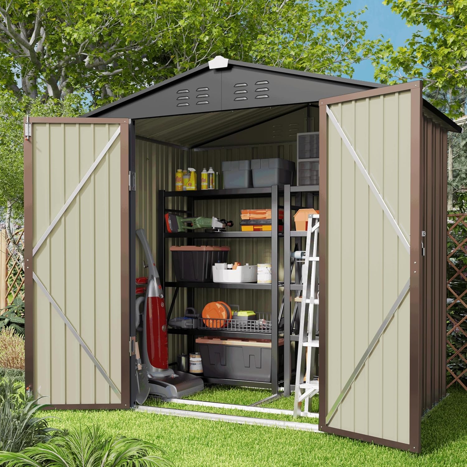 Amazon.com : Gizoon Outdoor Storage Shed 6 x 4 FT, Galvanized Metal ...