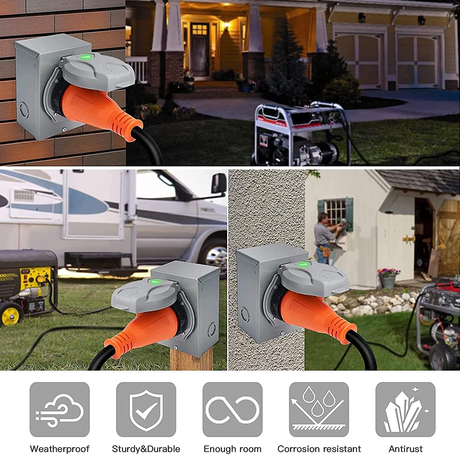Exterior Generator Plug VEVOR Generator Cord, 30' Generator Power Cord
