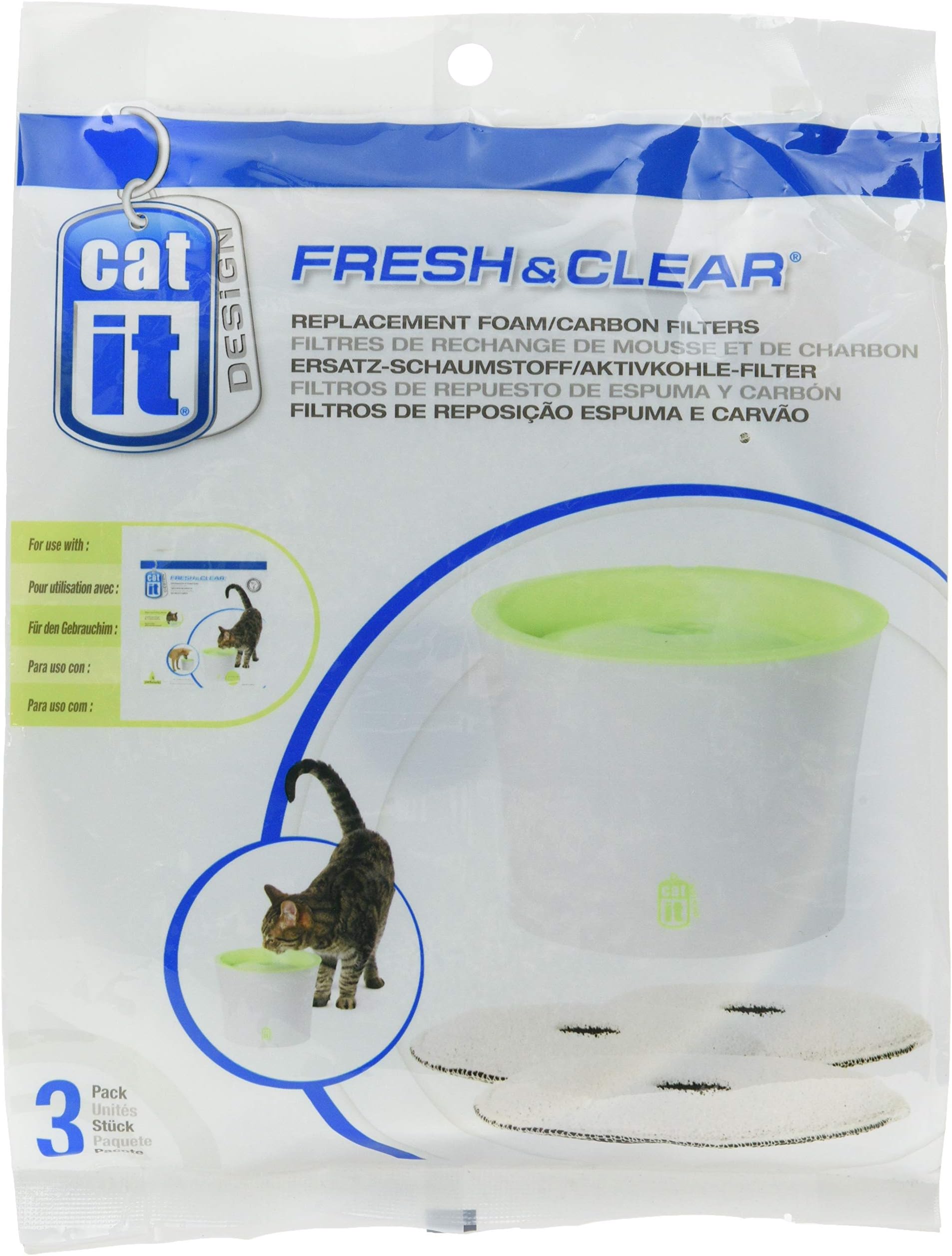 Catit Fresh and Clear Replacement Foam/ Carbon Filters, Pack of 3 ...