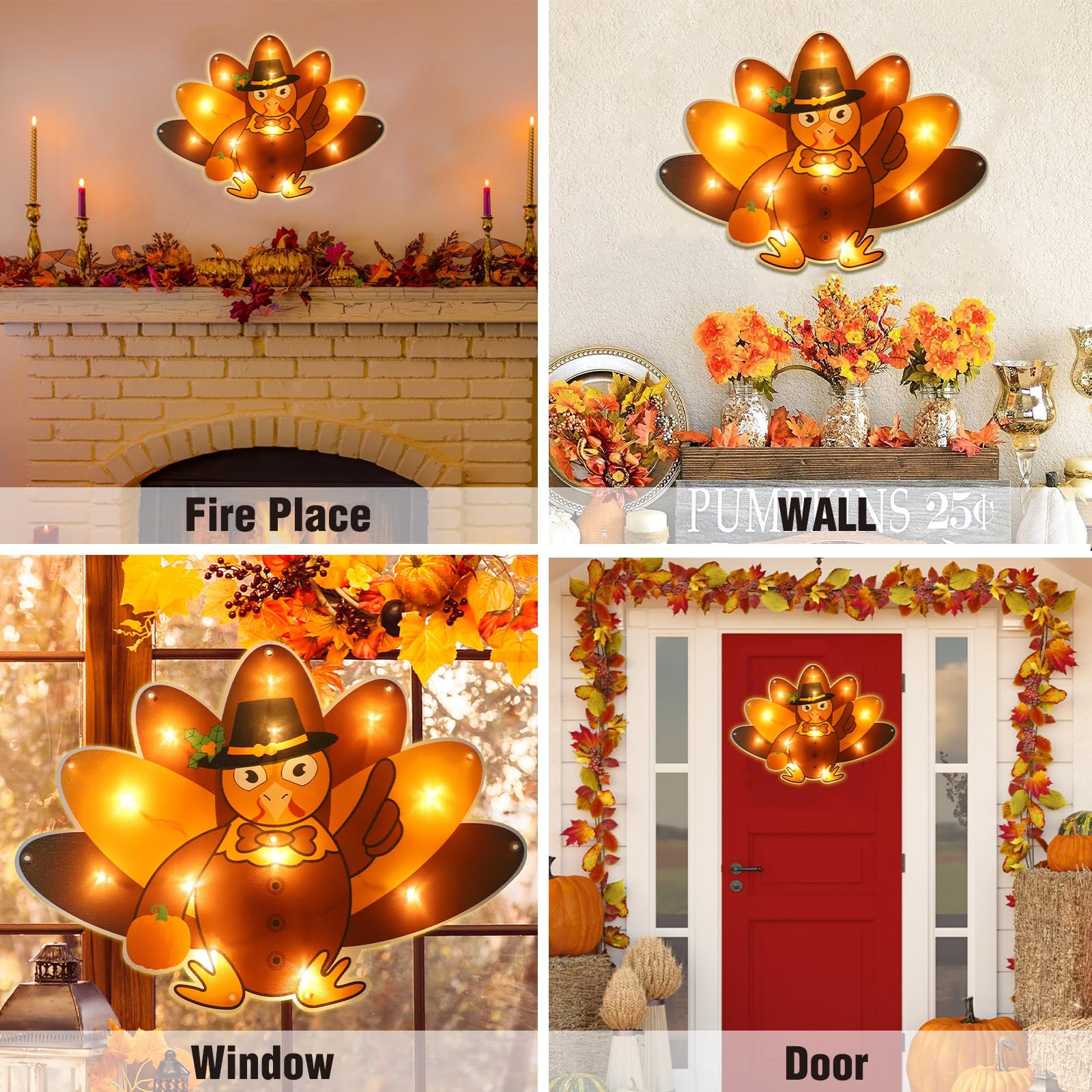 Lighted Turkey Window Decoration