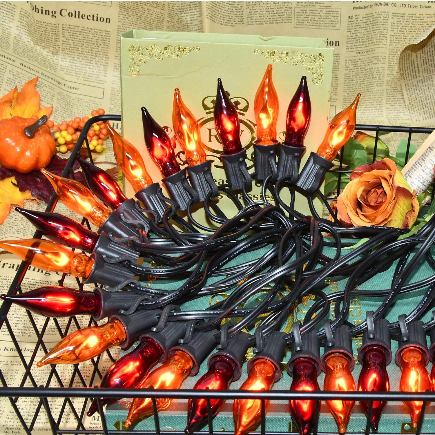 Amazon.com : 27.8Ft Orange and Purple Halloween Lights Flame String ...