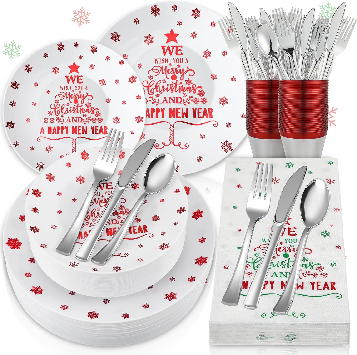 Amazon.com: Sliner 240 Pcs Christmas Plastic Dinnerware Set for 30 ...