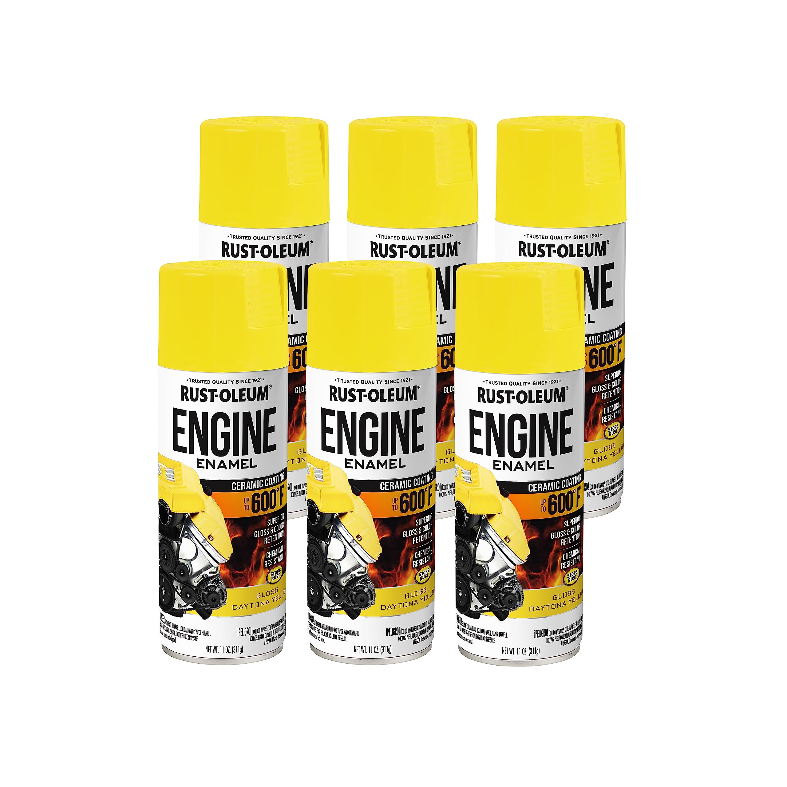 Rust-Oleum 366434-6PK Engine Enamel Spray Paint, 11 oz, Gloss Yellow, 6 ...