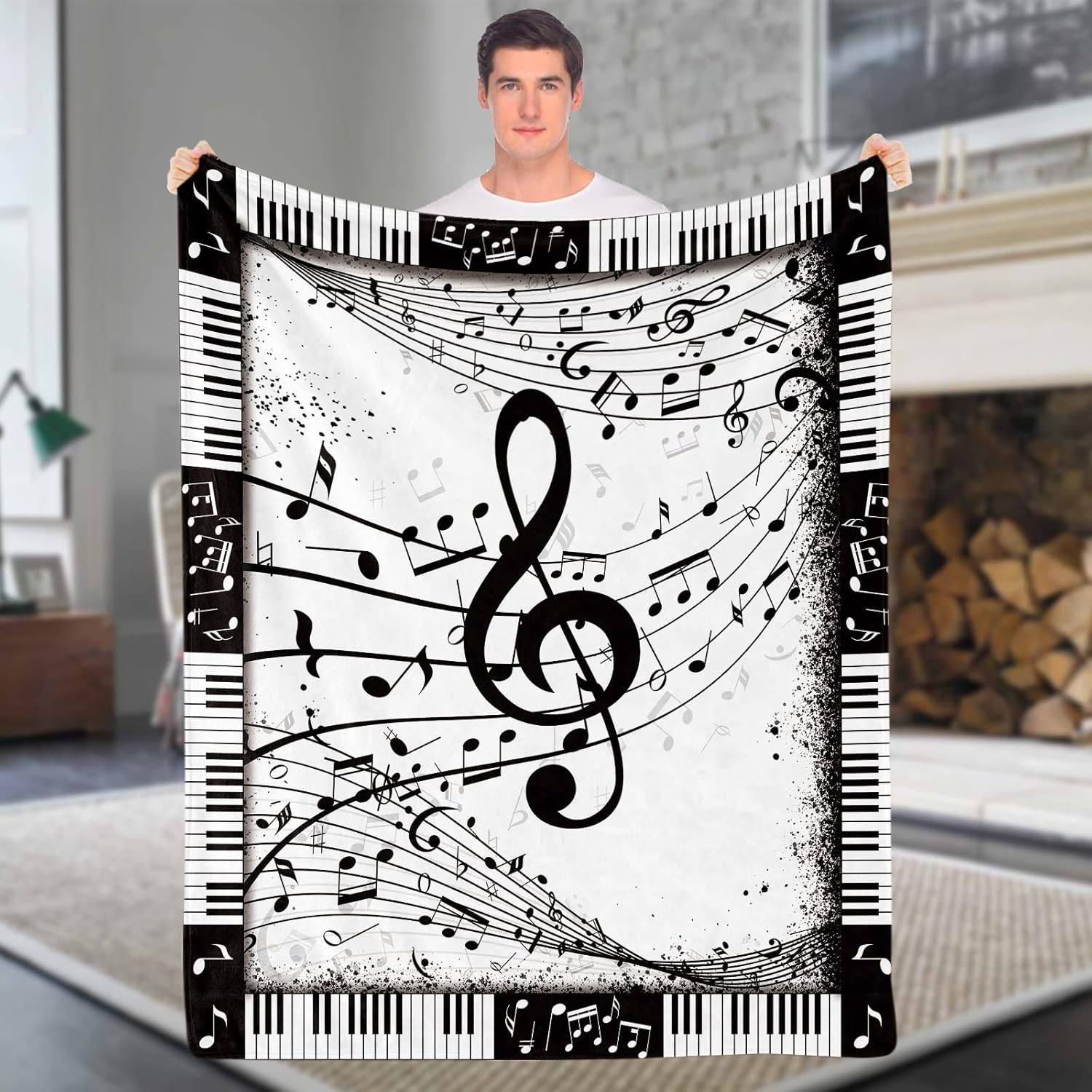 Gifts for Music Lovers Black White Music Note Blanket Soft Cozy Fleece ...