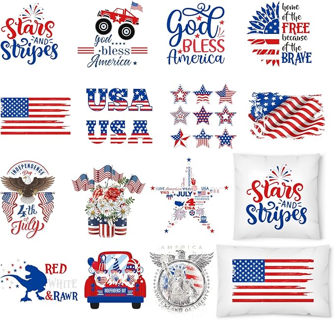 Amazon.com: Whaline 14 Sheet Patriotic Heat Transfer Vinyl Stickers 4th ...