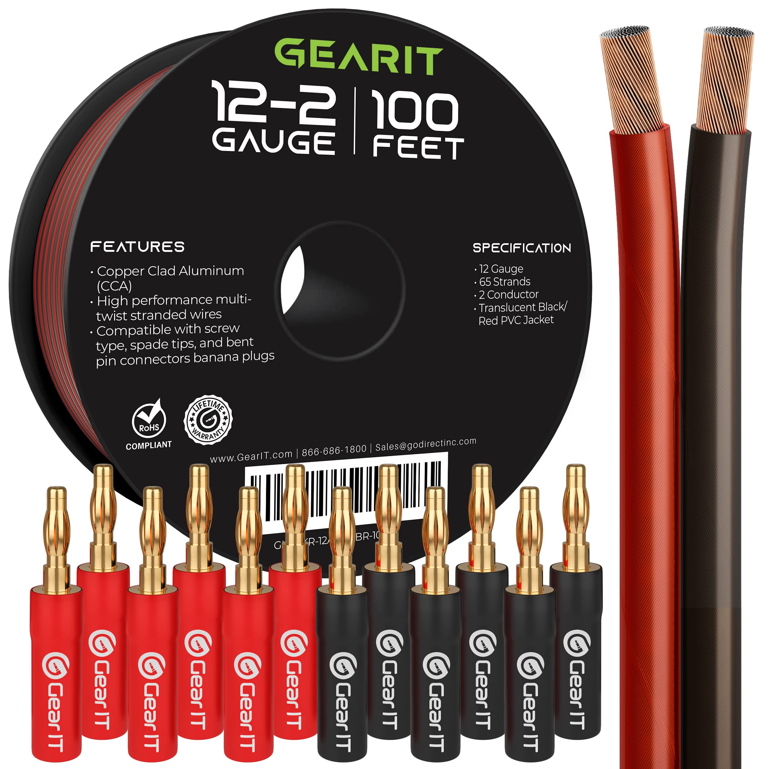 Amazon.com: GearIT 100ft 12ga Speaker Wire & 12 Banana Plug : Electronics