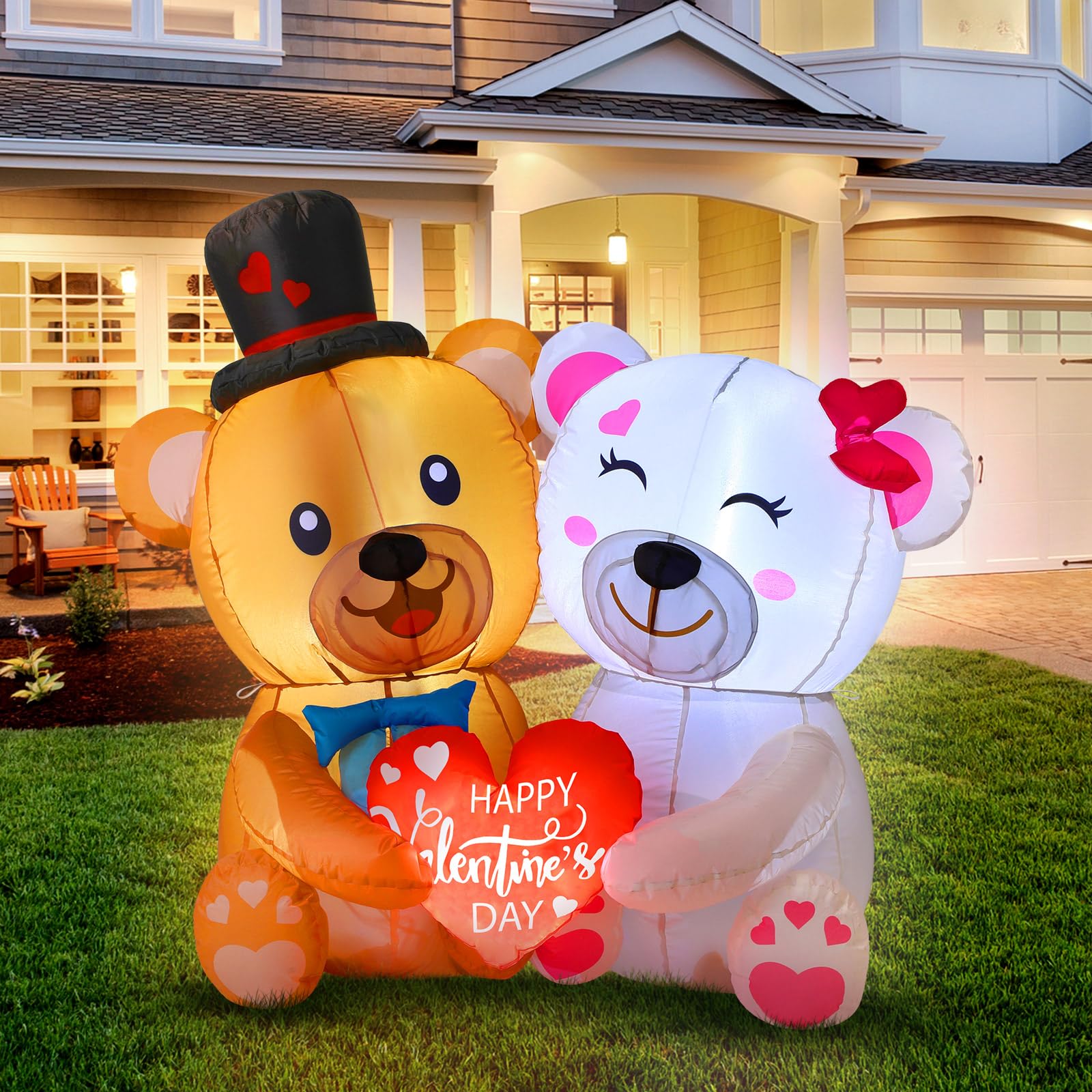Amazon.com: Capoda 4 ft Valentine's Day Inflatable Couple Bear with ...