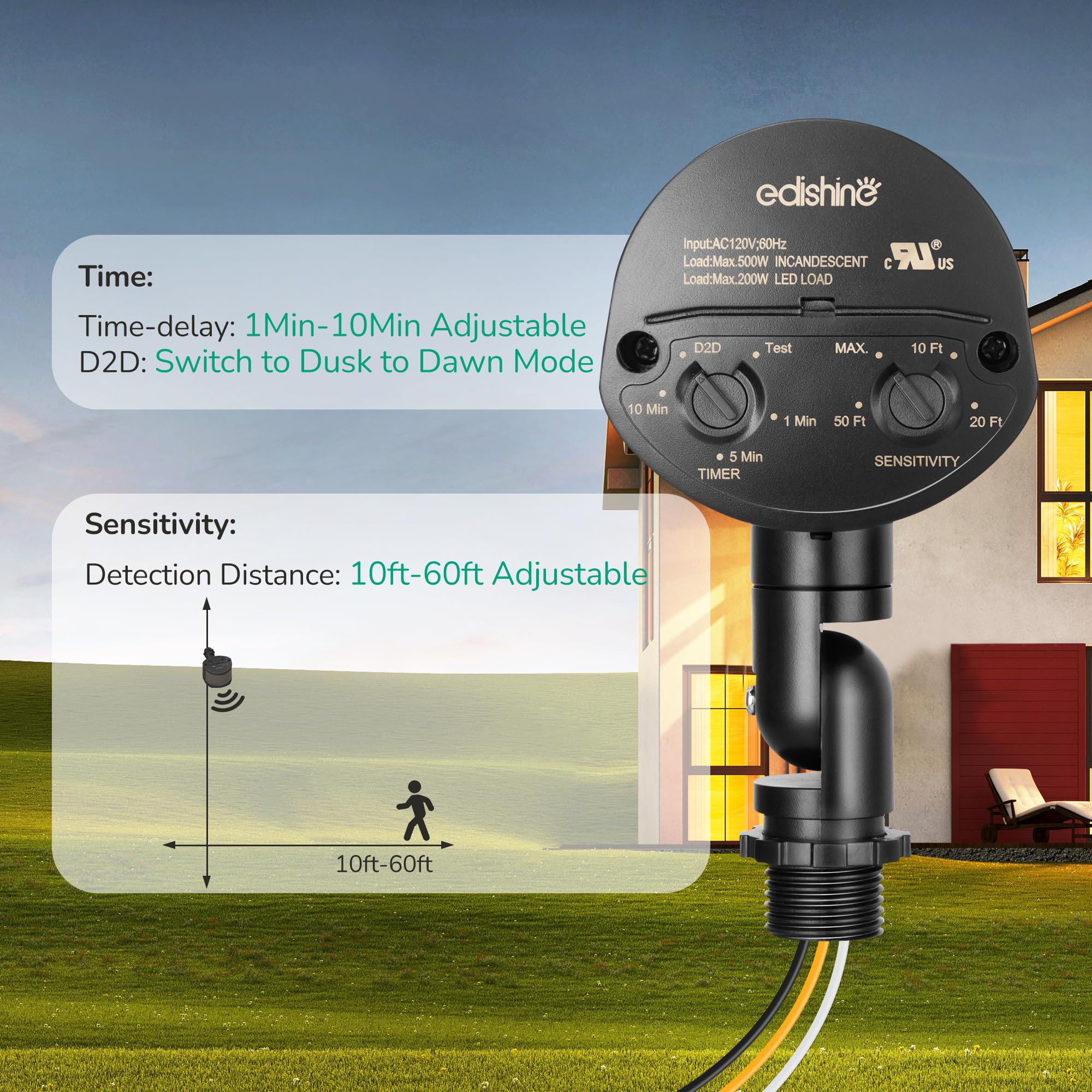 Snapklik.com : Motion Sensor, Automatic Dusk To Dawn, 120V AC Motion ...