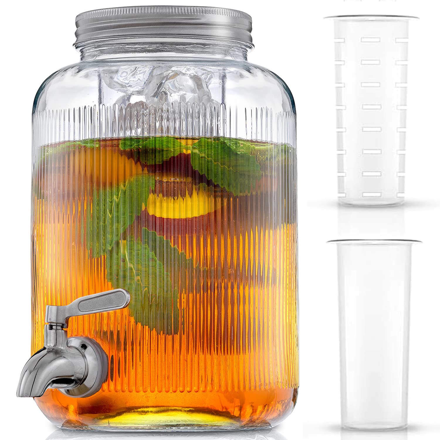 Amazon.com: Fluted 1-Gallon Drink Dispenser. Glass Beverage Dispenser ...