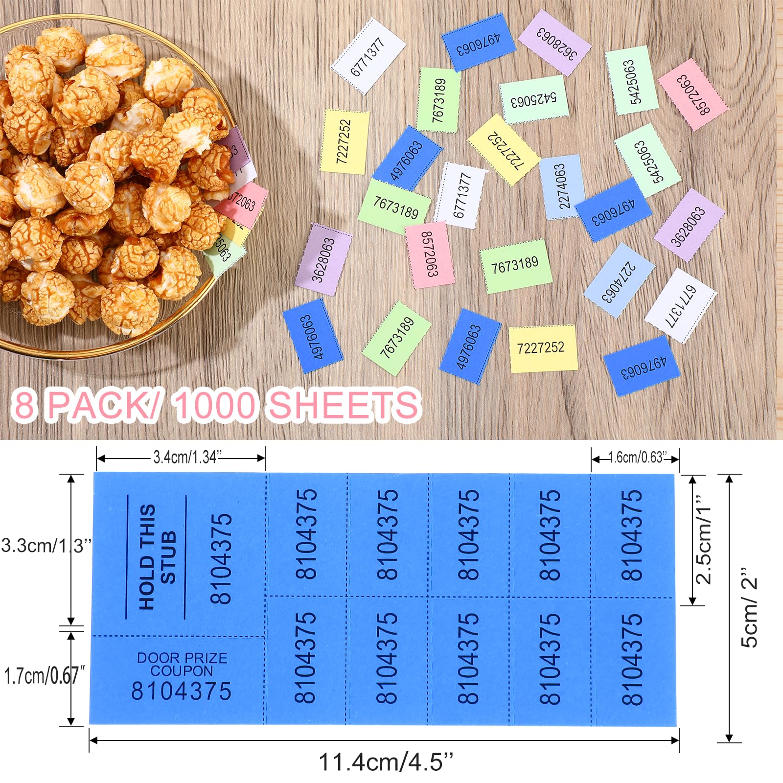Kosiz 1000 Sheets Raffle Tickets with 10 Bid Numbers Per Sheet Colored ...