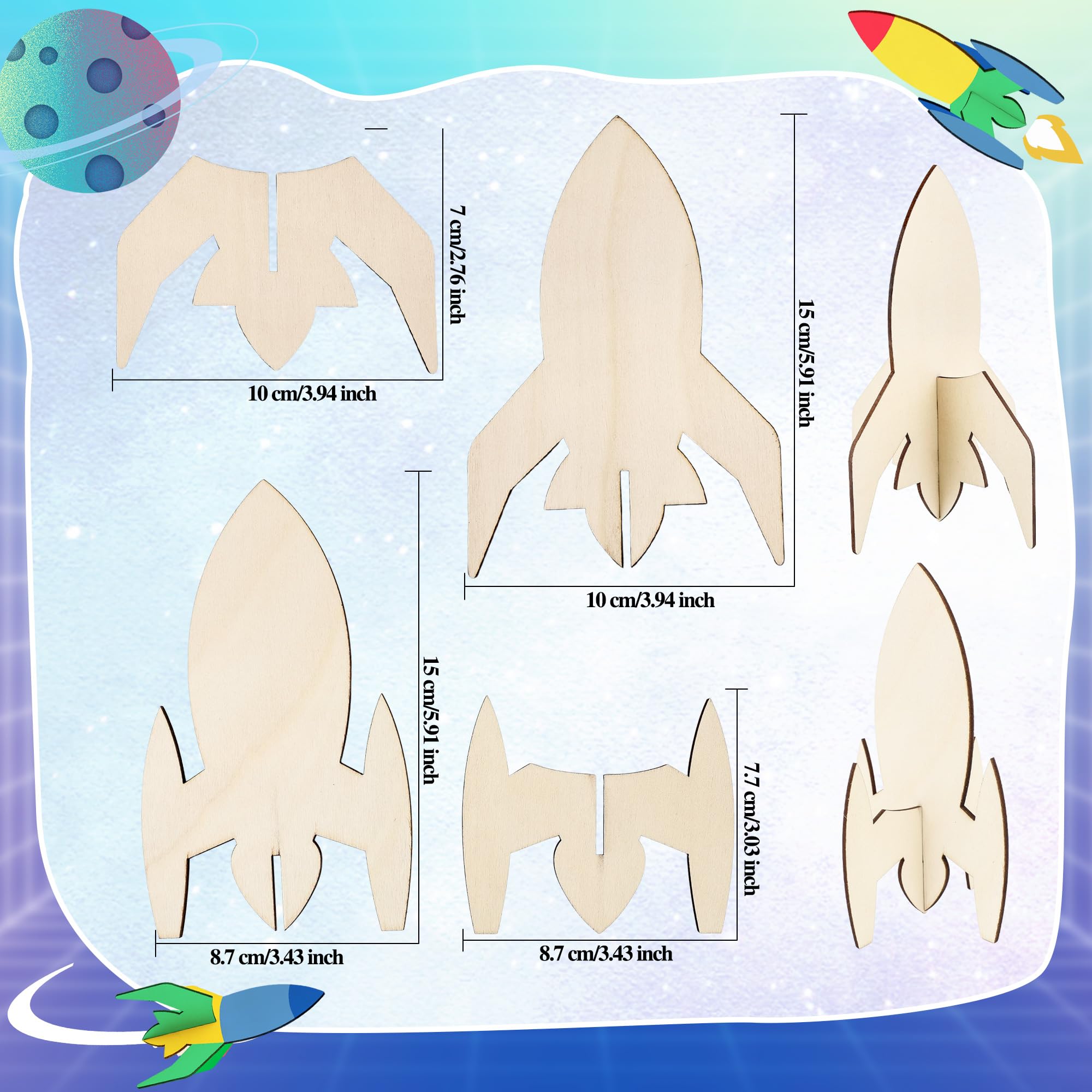 Snapklik.com : Haconba 24 Pieces DIY Wooden Rocket Unfinished Wood ...
