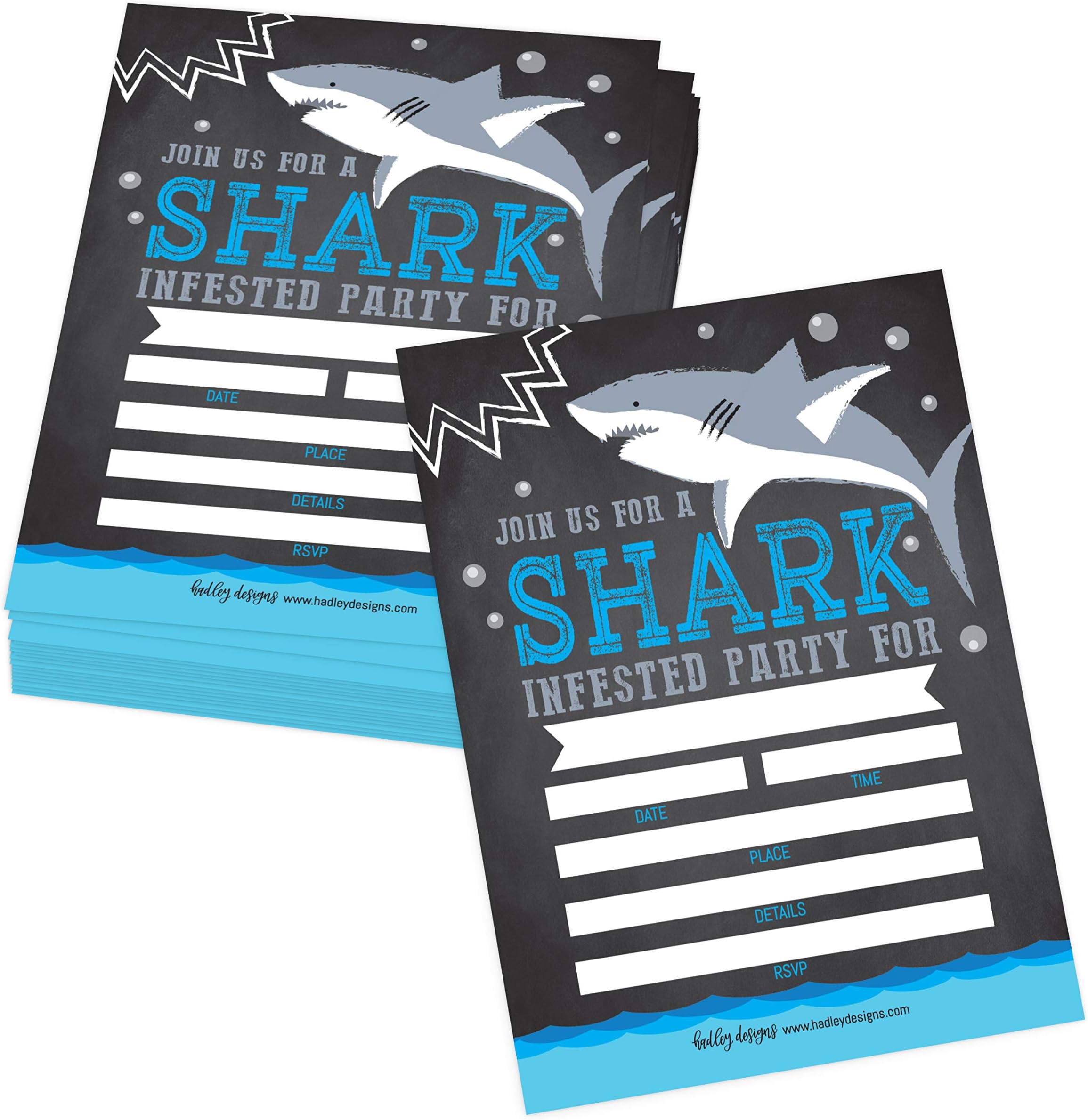 Amazon.com : ukebobo Shark Birthday Party Invitations with Envelopes ...