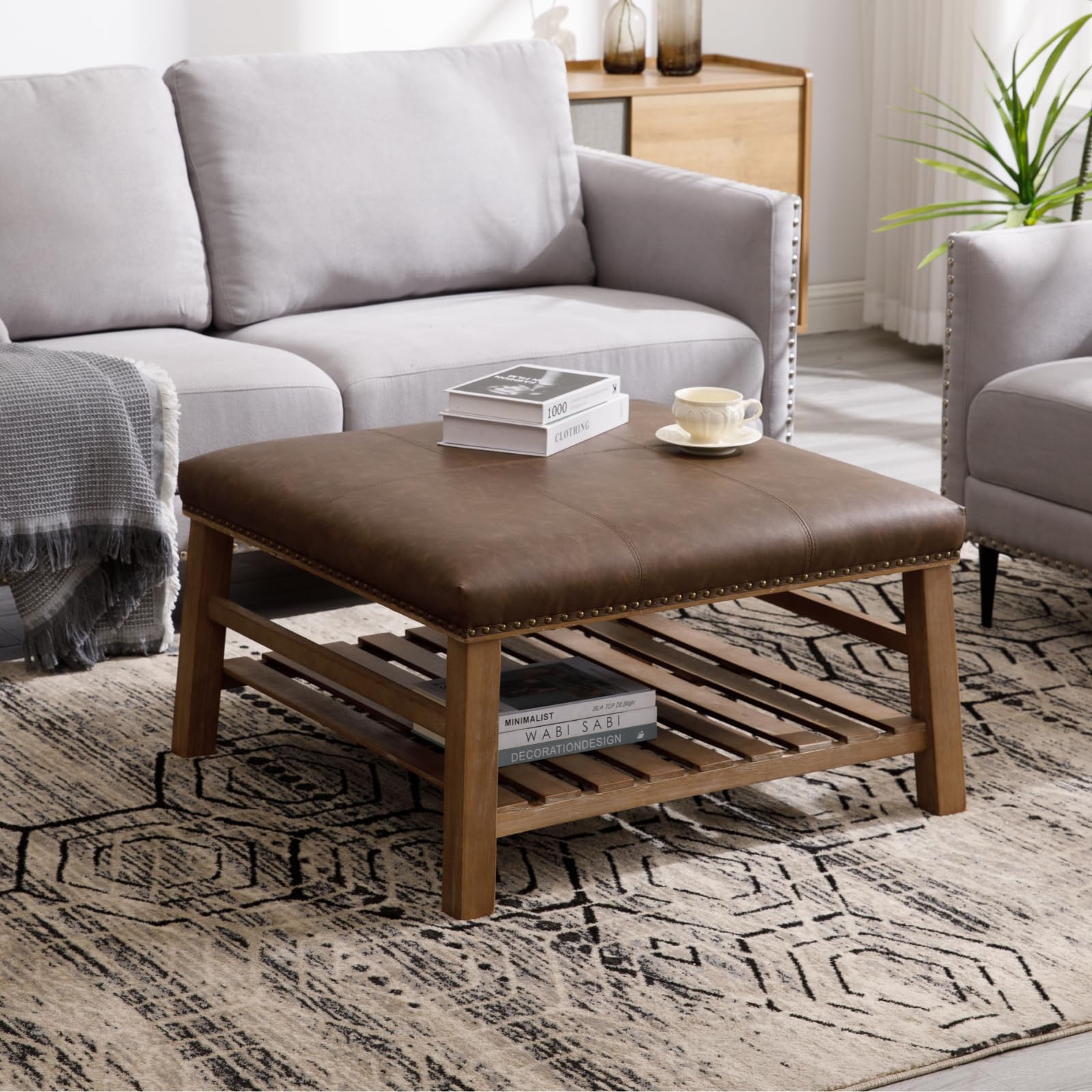 Amazon.com: Janoray Large Square Coffee Table with Storage, Modern Faux ...