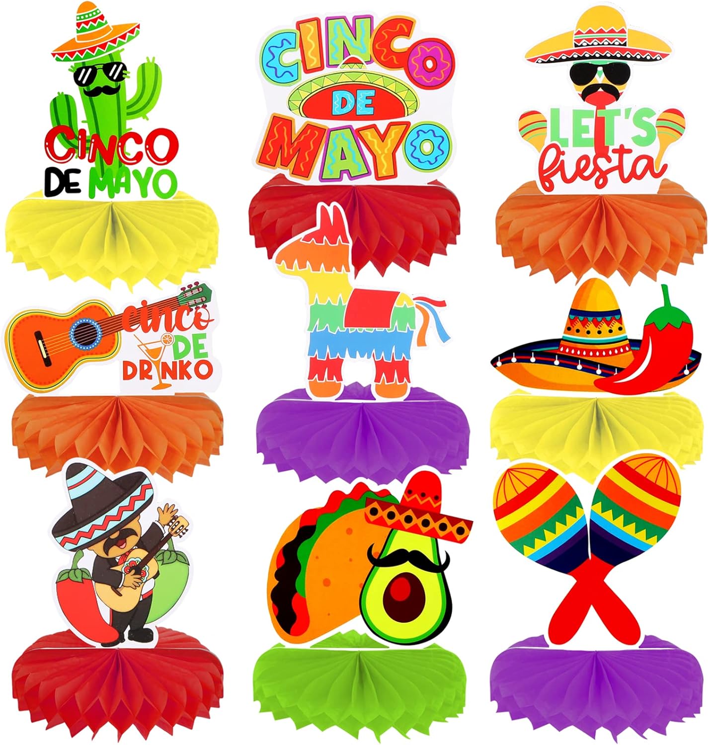 Amazon.com: HOWAF 9pcs Fiesta Honeycomb Centerpiece, Cinco De Mayo ...