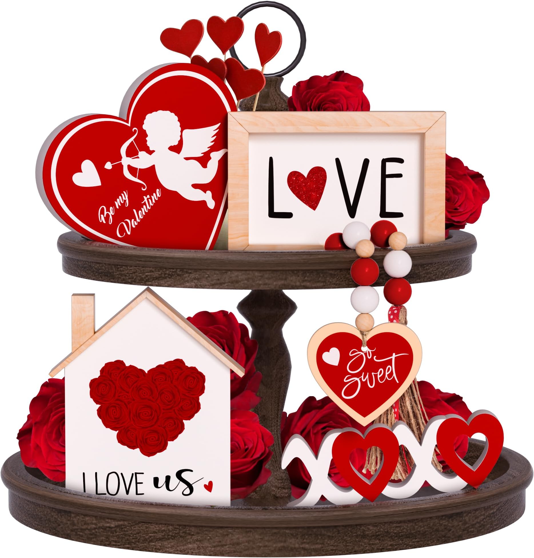 Amazon.com : Valentine's Day Tiered Tray Decor - Valentines Day Wooden ...