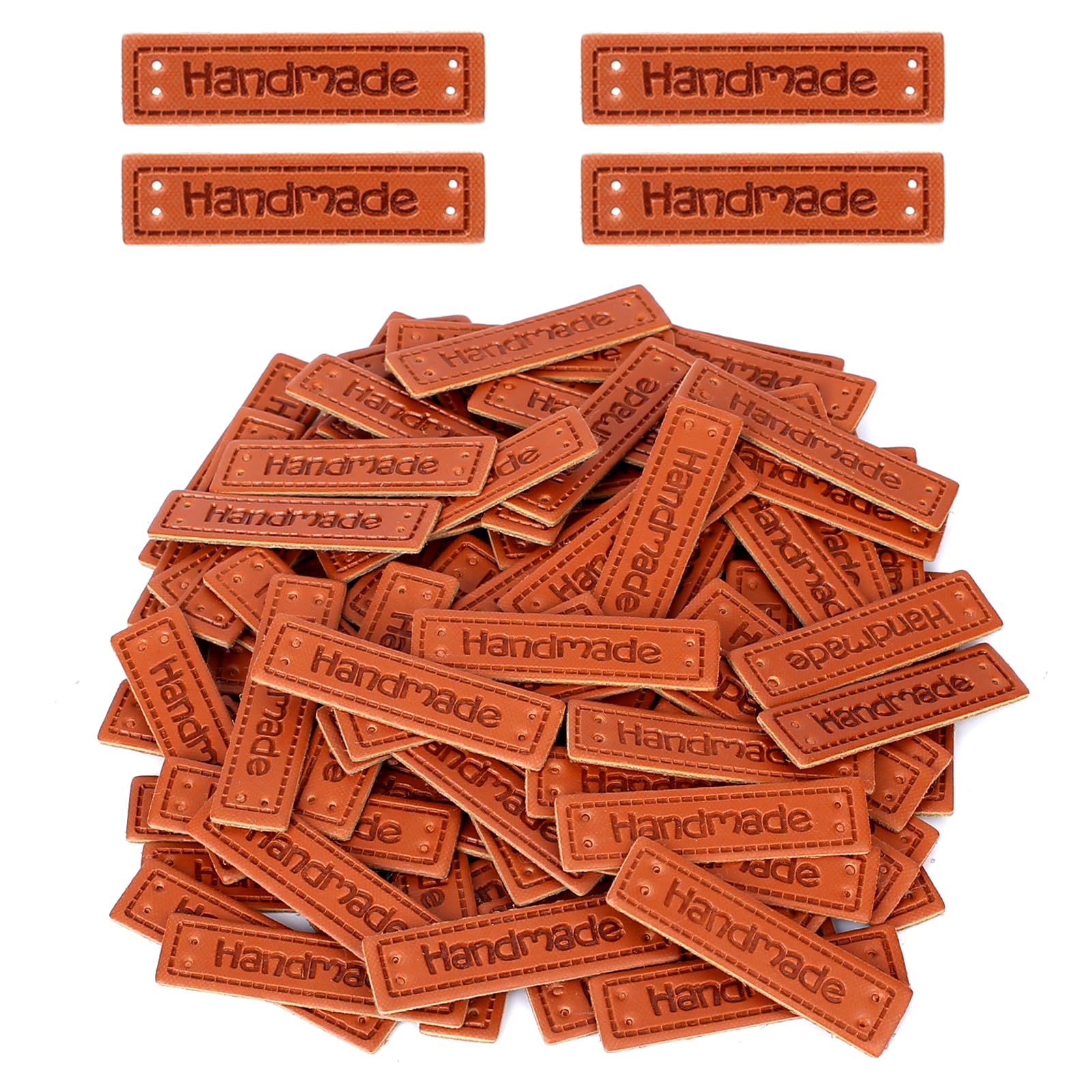 Amazon.com : 100PCS PU Leather Handmade Tag Label Handmade with Love ...