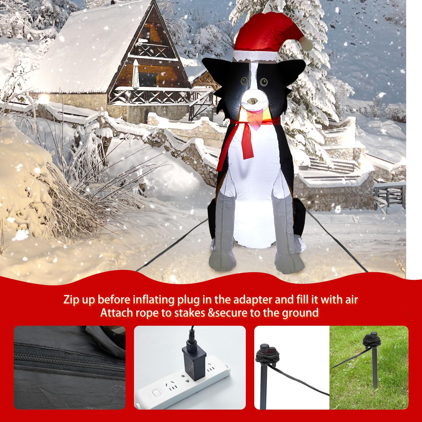 Snapklik.com : 3.5 Ft Border Collie Christmas Inflatable Dog LED ...
