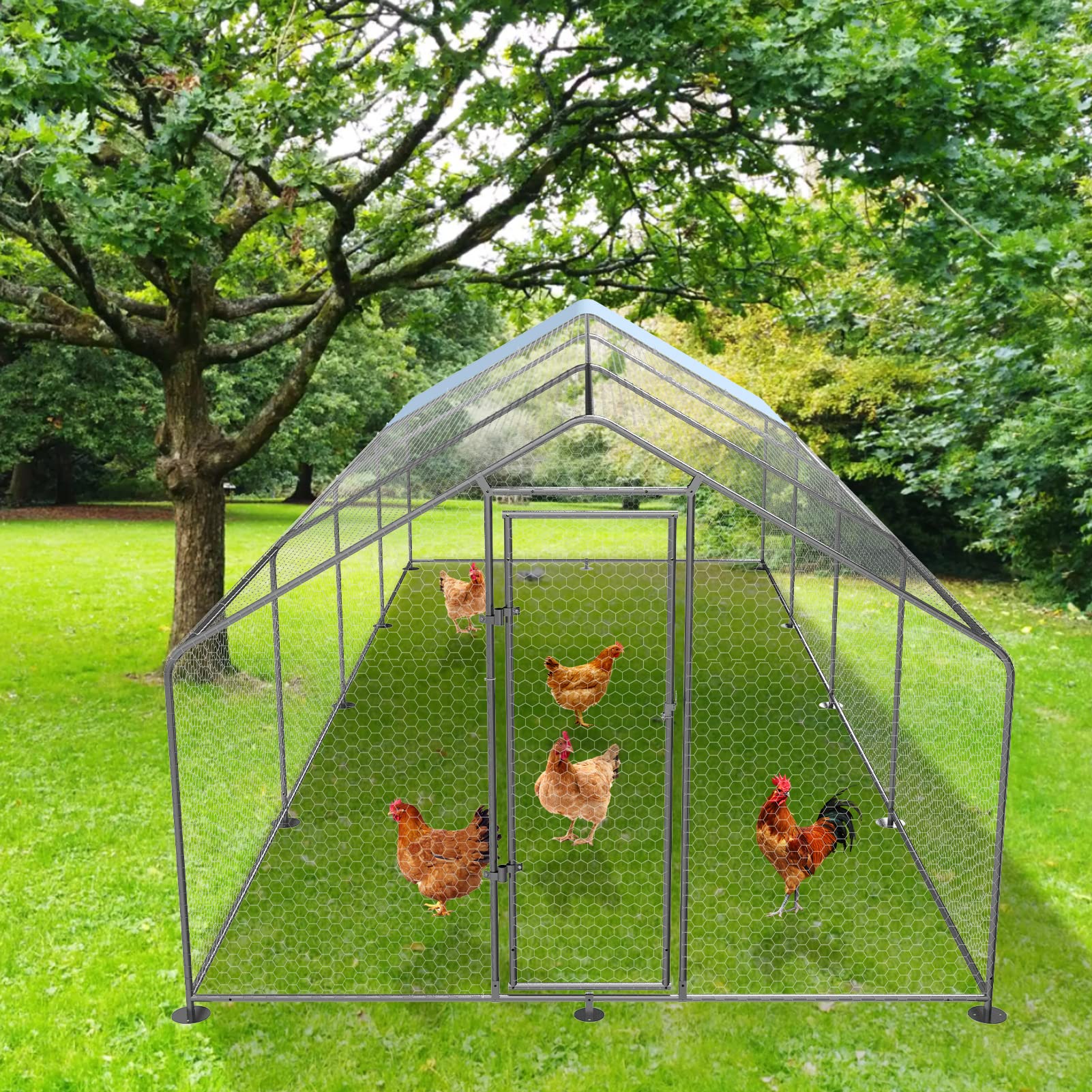 Petony Chicken Coop Outdoor Walk-in Poultry Cage Large Metal Pen Hen ...