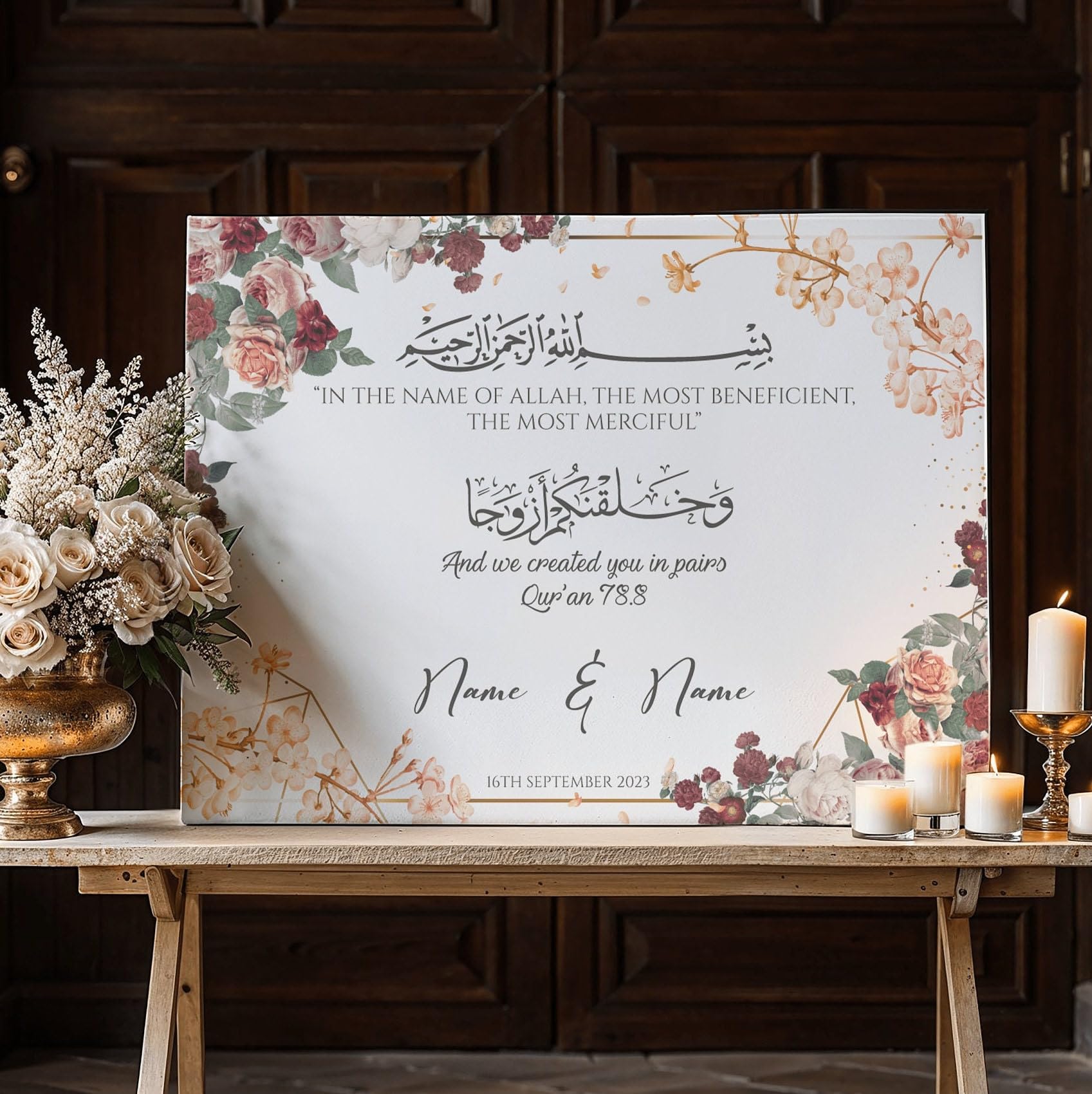 Nikkah Wedding Welcome Sign, Personalised Nikkah, Nikah Sign, Islamic ...