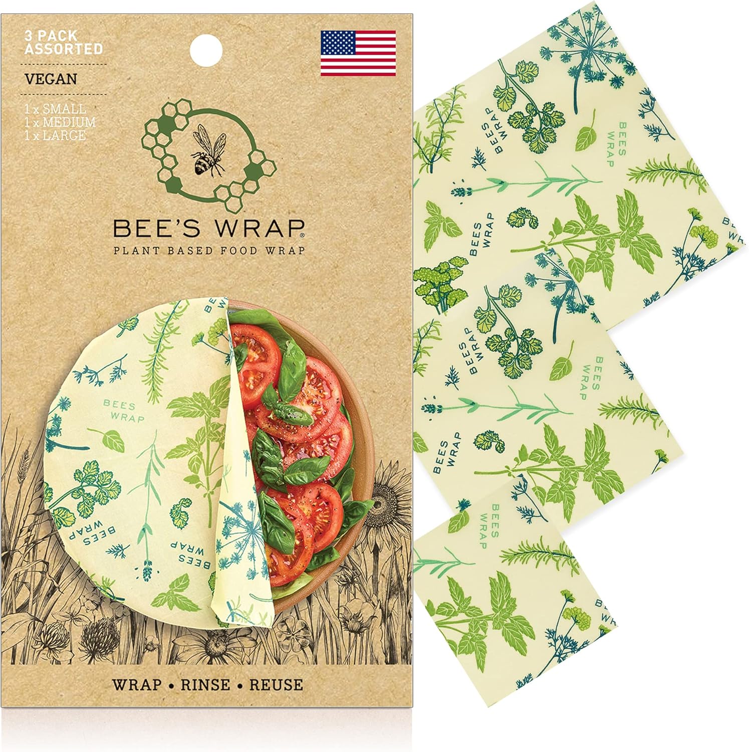 Amazon.com: Bee's Wrap - Vegan 3 Pack - Made in USA with Certified ...