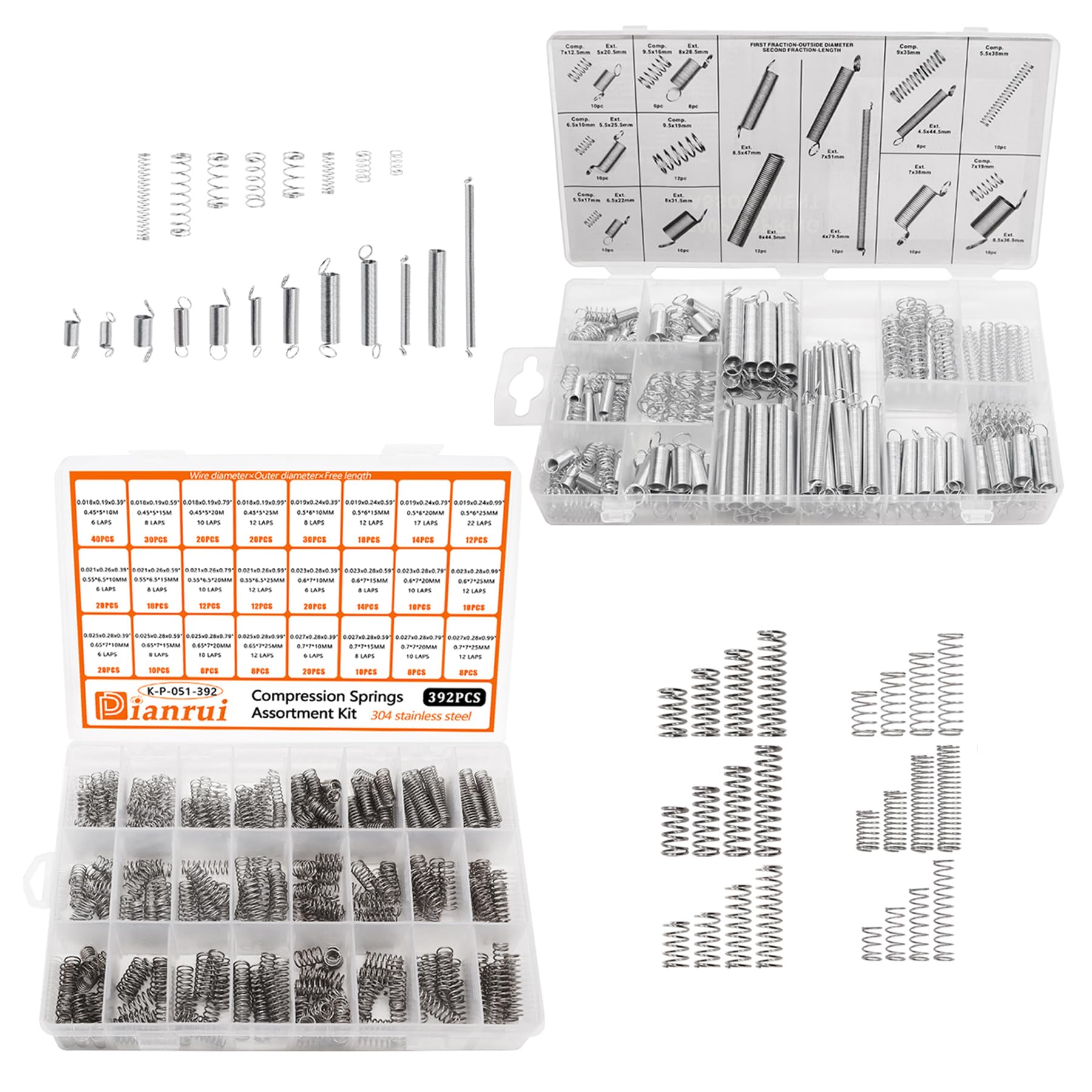 Dianrui 392+200PCS Compression Springs Assortment Kit 24+20 Different ...