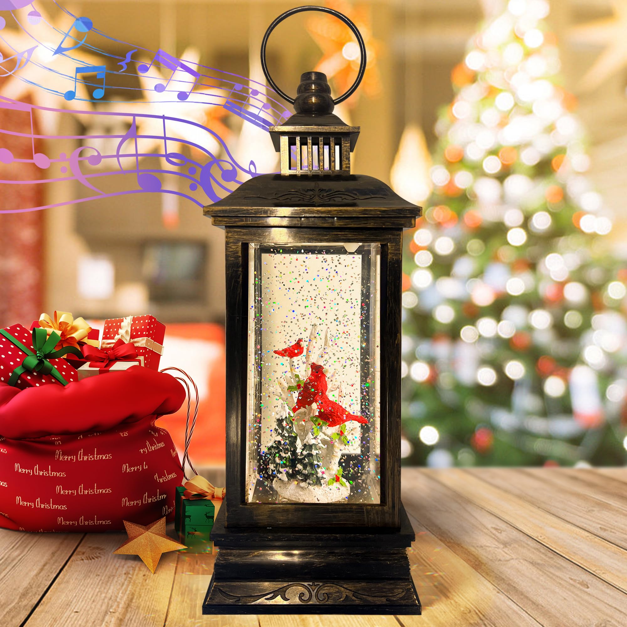 Christmas Snow Globe Lantern, Cardinal Snow Globe Lighted Water Lantern ...