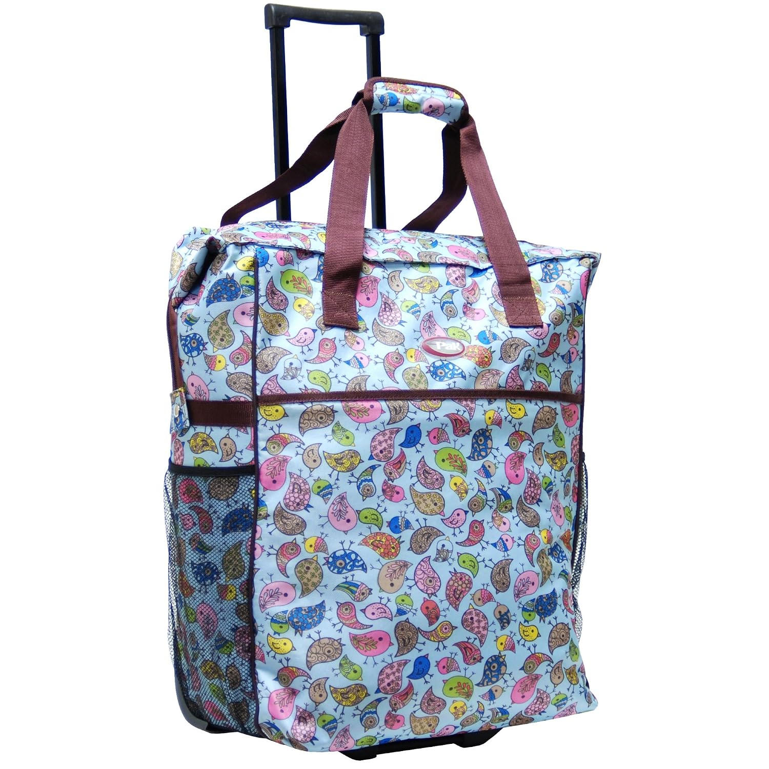 CalPak Big Eazy Bright Check 20-inch Rolling Shopping Tote Bag,Bird ...