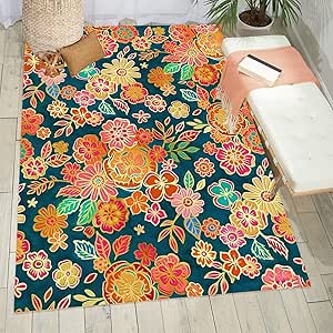 Amazon.com: Orange Floral Area Rug, Modern Minimalist Style Living Room ...