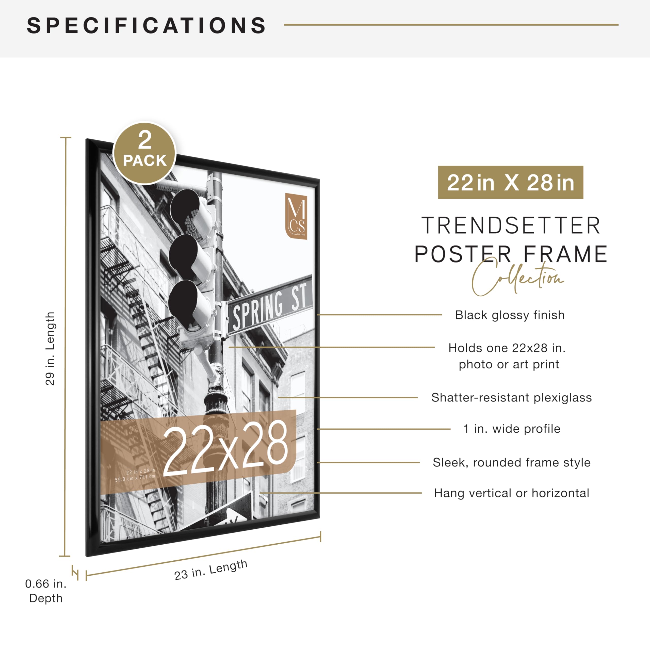 Snapklik.com : MCS Trendsetter 22x28 Poster Frame Black High-Gloss ...