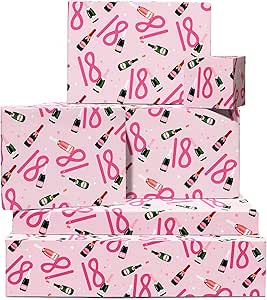 18th Birthday Wrapping Paper - 6 Sheets of Pink Gift Wrap - 18 Year Old ...